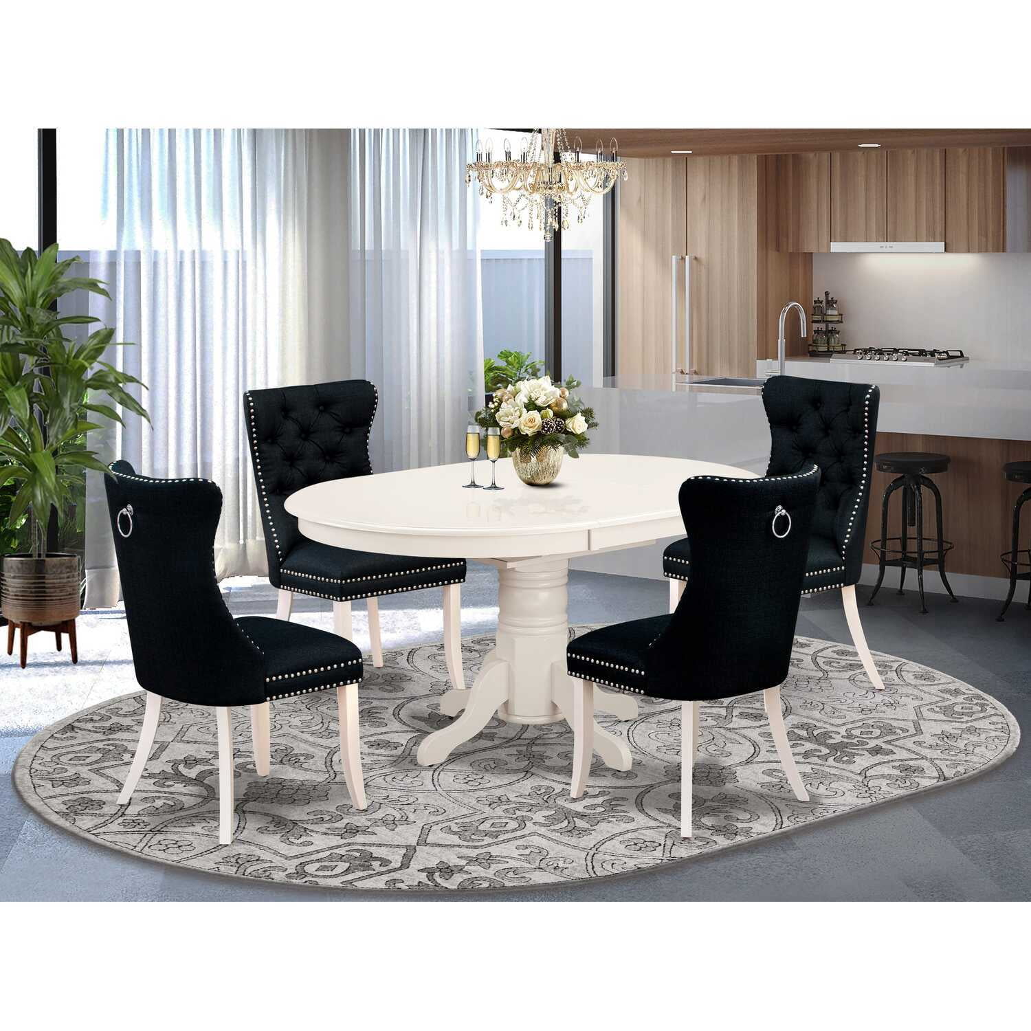 HomeStock 5 Piece Kitchen Set Consists Of An Oval Dining Table With ...