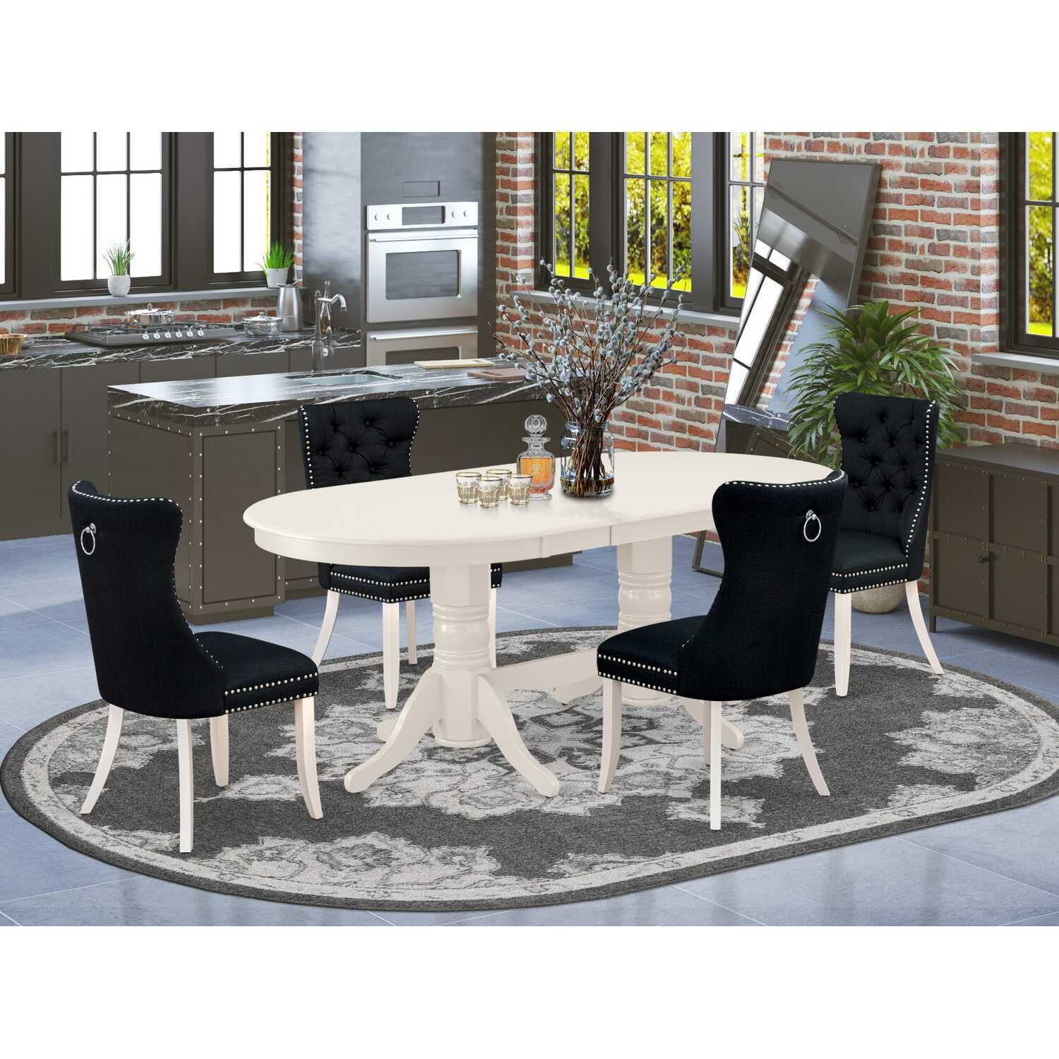 Oval Kitchen Dining Table Set with 4 Chairs - Linen White Modern Table ...