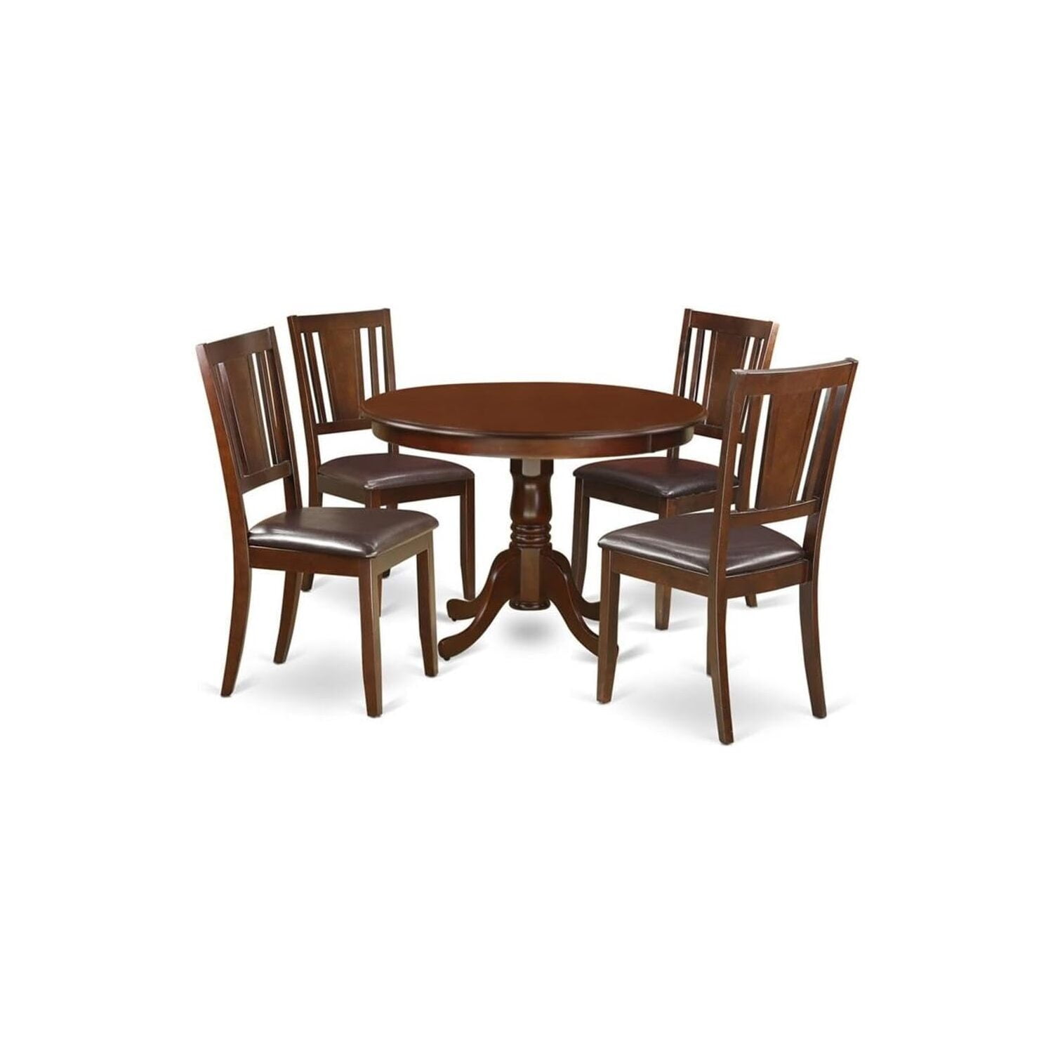 HomeStock 5-Piece Table Set, Mahogany Finish, Round Table with 4 Faux ...
