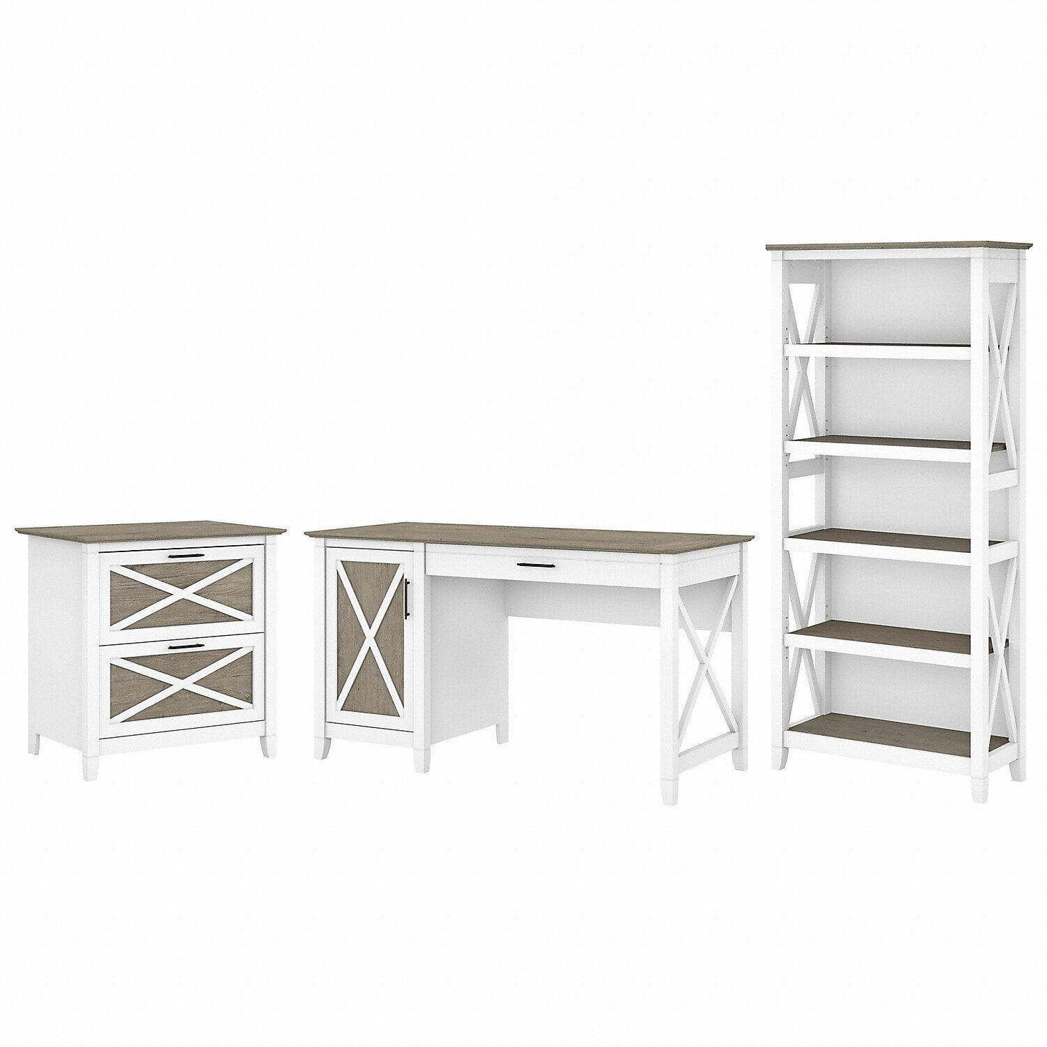 HomeStock 54W Computer Desk with 2 Drawer Lateral File Cabinet & 5 ...