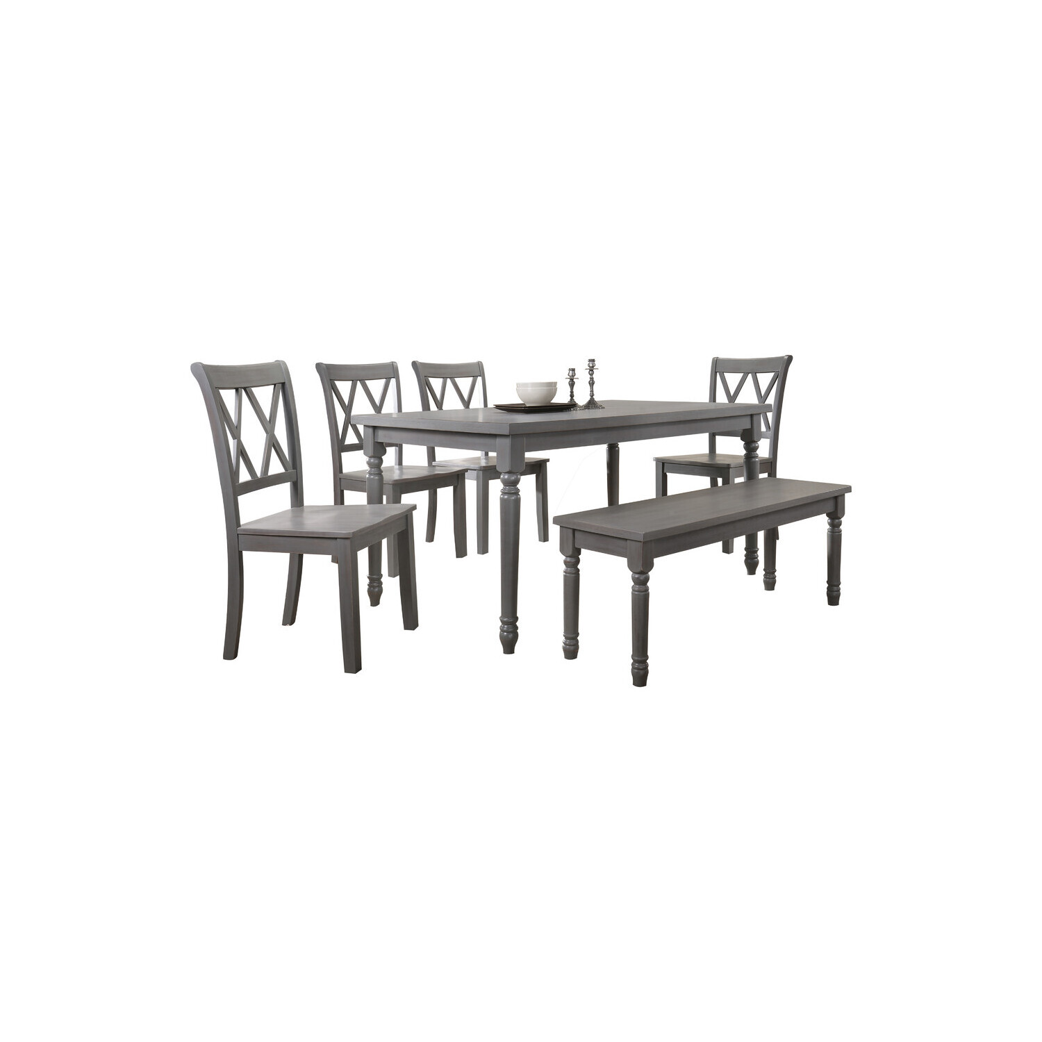 HomeStock 6-Piece Coastal Charm Transitional Rectangular Solid Wood Dining Set with Bench ...