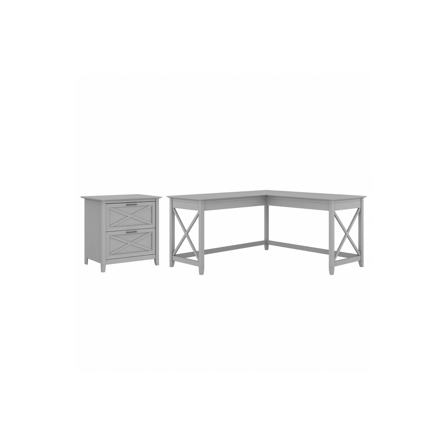 HomeStock 60W L Shaped Desk With 2 Drawer Lateral File Cabinet ...