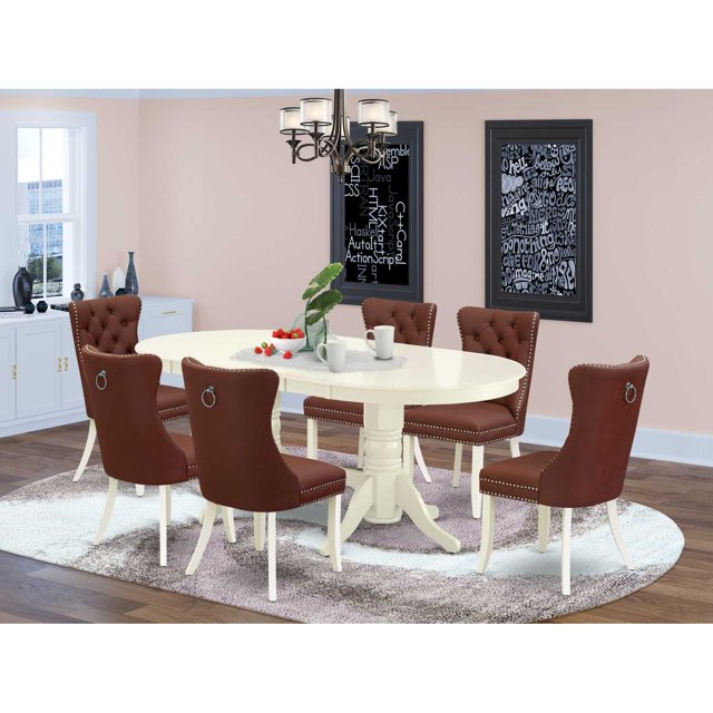 HomeStock 7 Piece Dining Set Includes An Oval Kitchen Table With ...