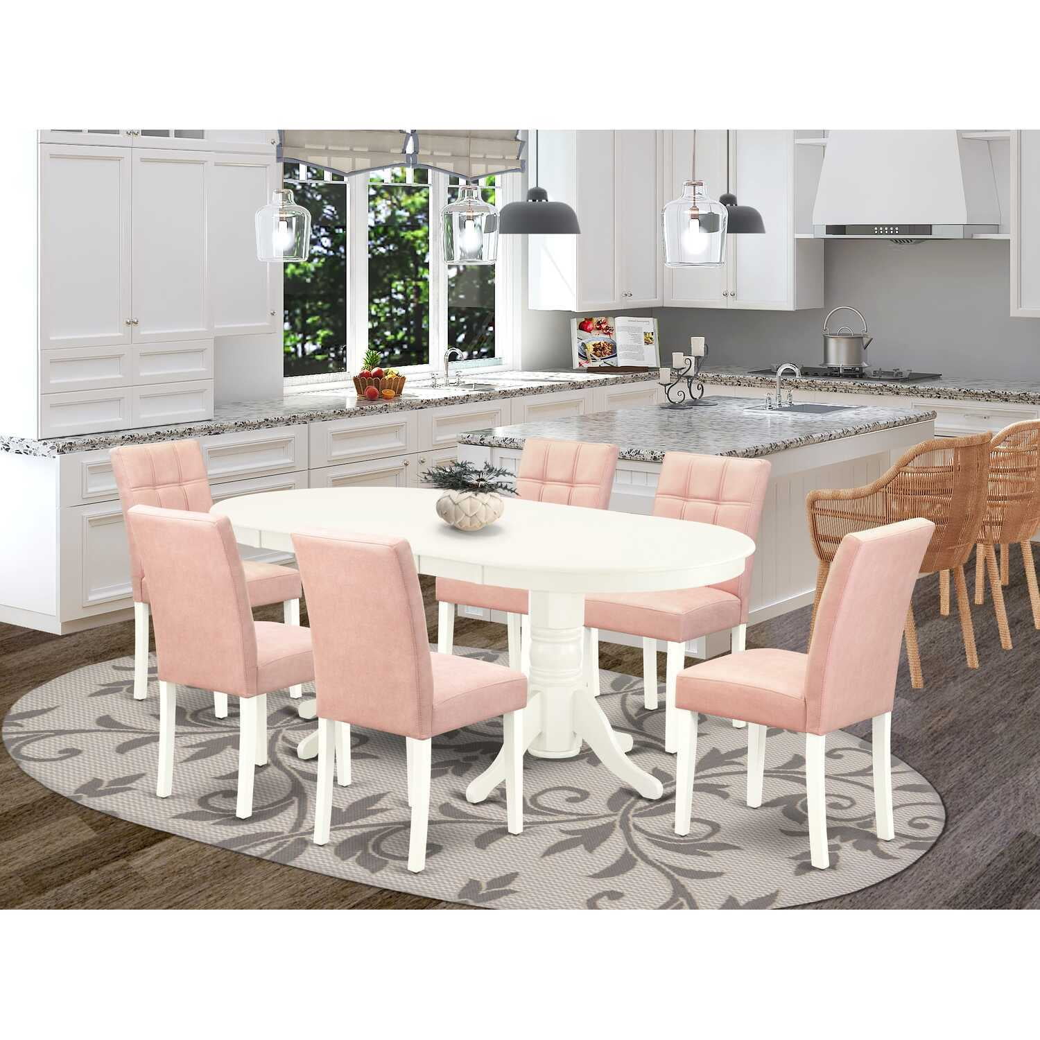 HomeStock 7 Piece Dining Table Set Includes An Oval Kitchen Table With ...