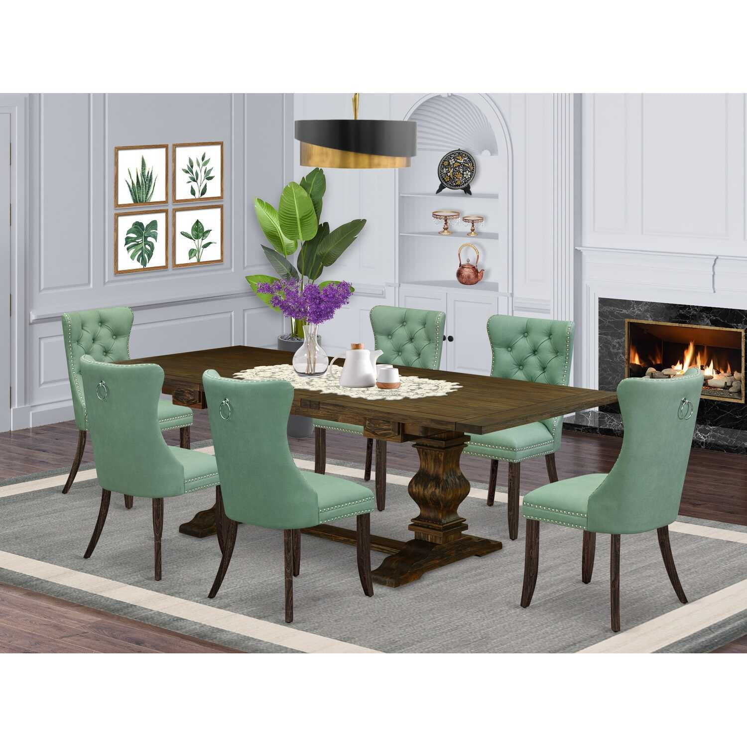 HomeStock 7 Piece Kitchen Set Consists Of A Rectangle Dining Table With ...