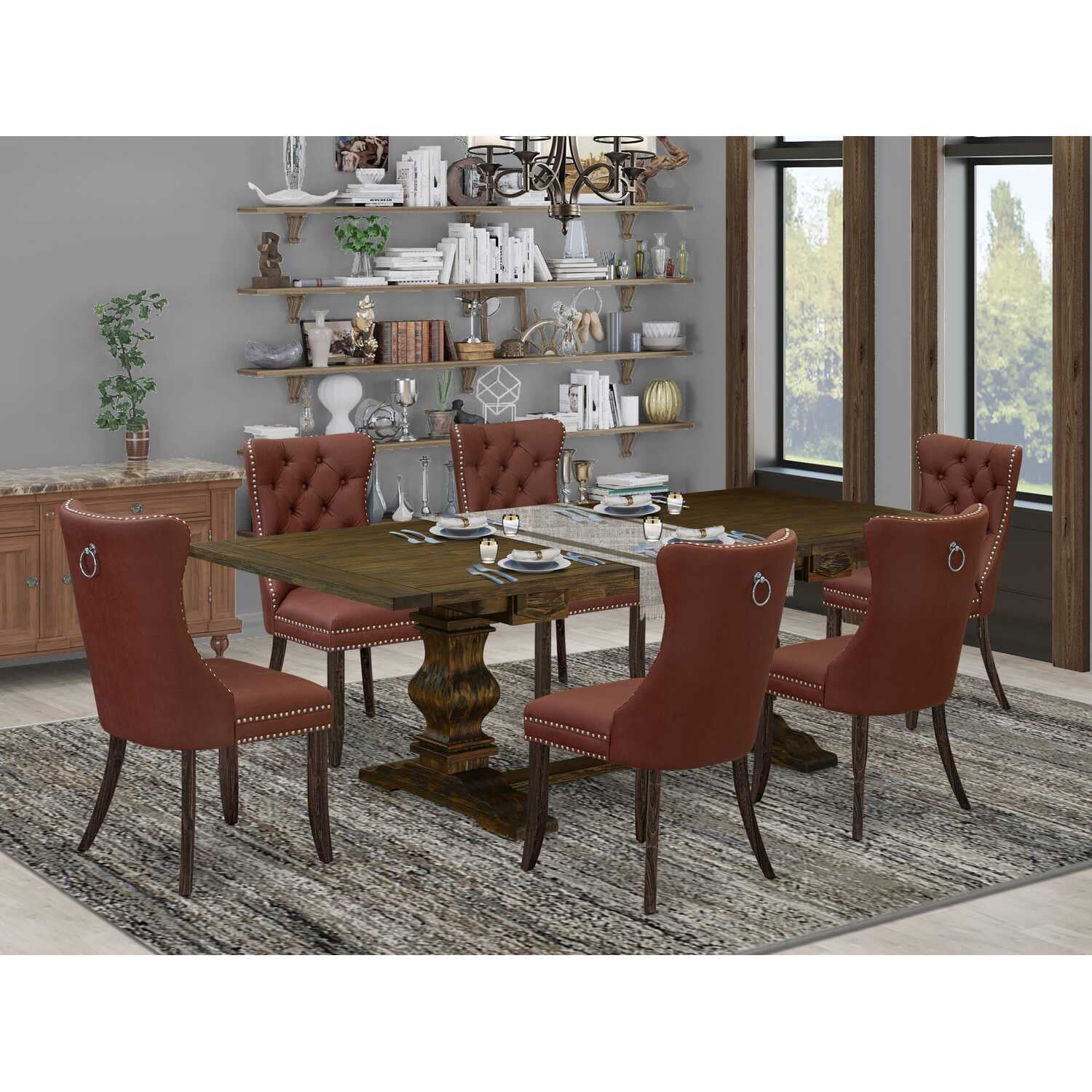 HomeStock 7 Piece Kitchen Set Consists Of A Rectangle Dining Table With ...