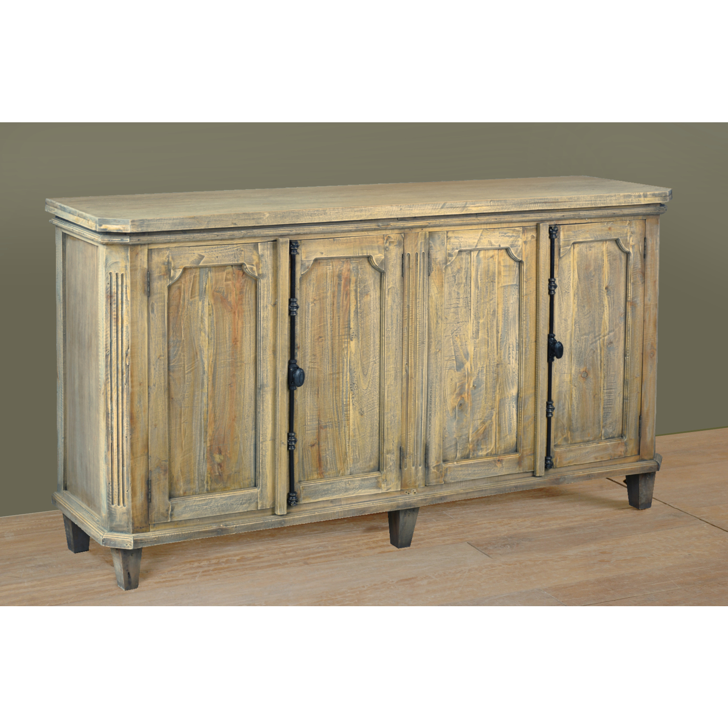 Solid Wood Credenza Buffet Cabinet - 71" Panel Door Storage Console ...