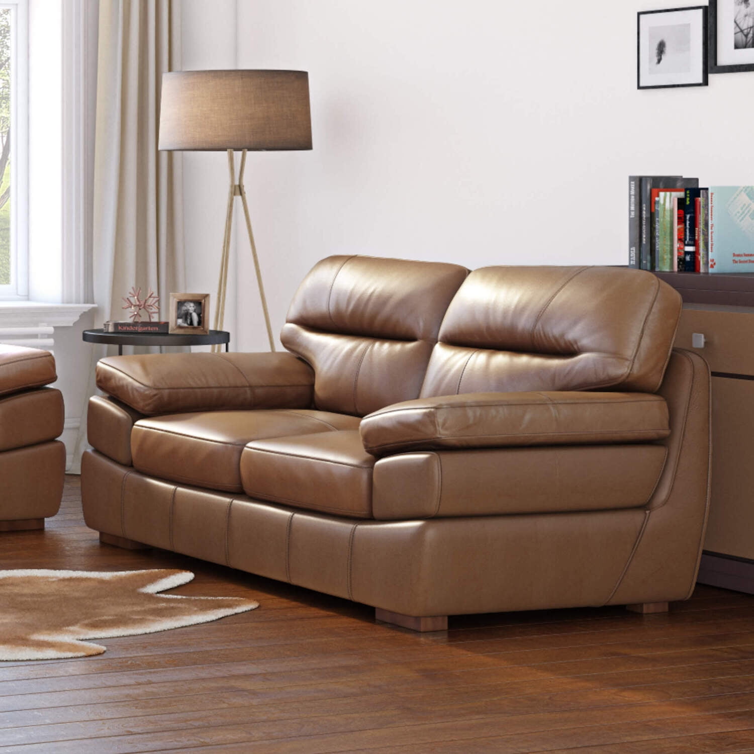 Leather Loveseat - 73" Wide Top Grain Sofa, Comfortable Seating, Modern ...