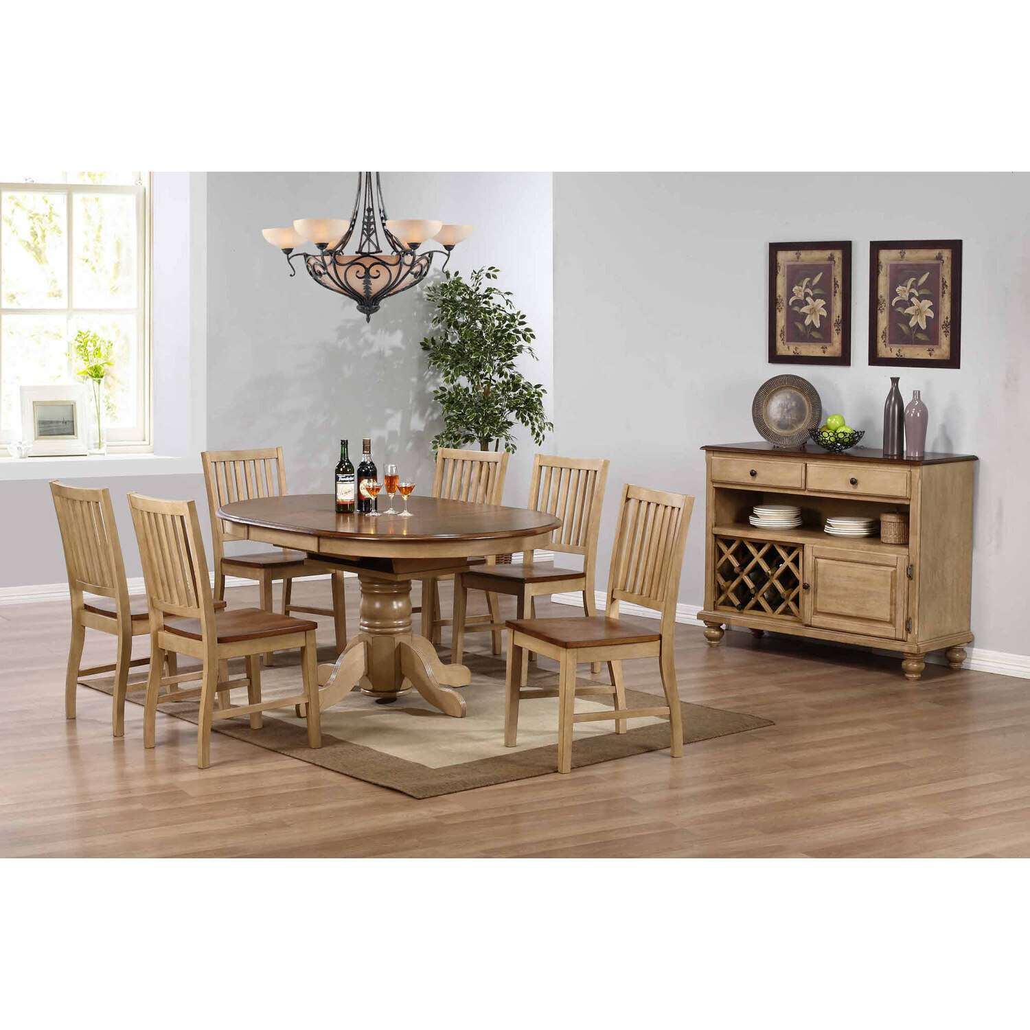 Extendable Dining Set 8 Piece Round/Oval Table Server Seats 6 City ...