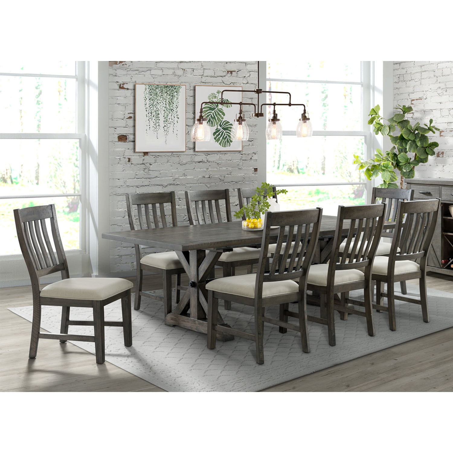 Extendable Dining Table Set - 9 Piece Rectangular Table & Chairs - Gray ...