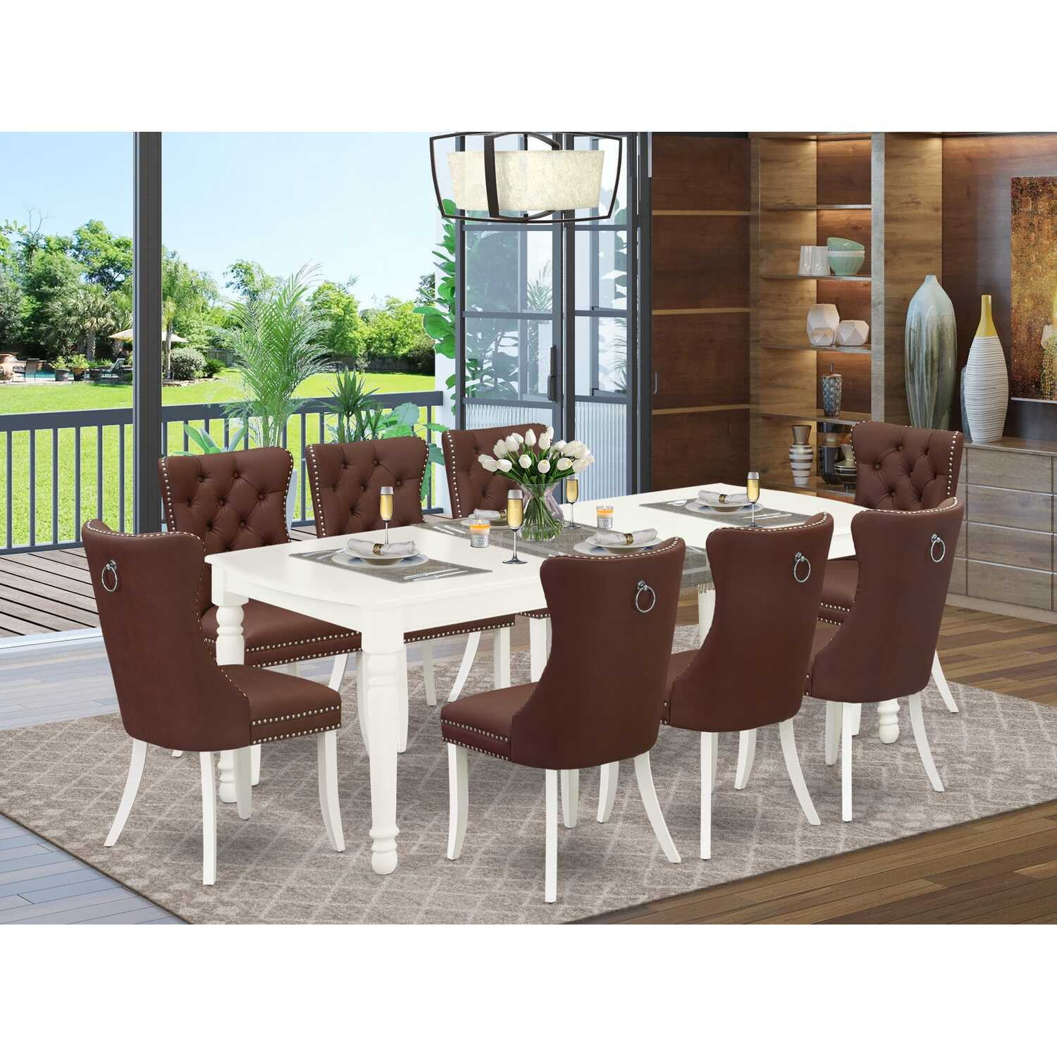 Rectangle Dining Table Set with 8 Chairs - Linen White Kitchen Table ...