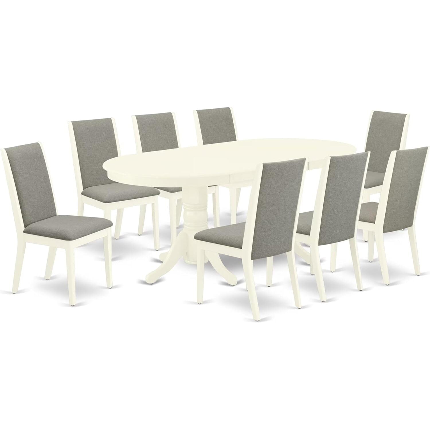 HomeStock 9 Piece Kitchen Table Set Includes an Oval Dining Table with Leaf and 8 Shitake Linen ...