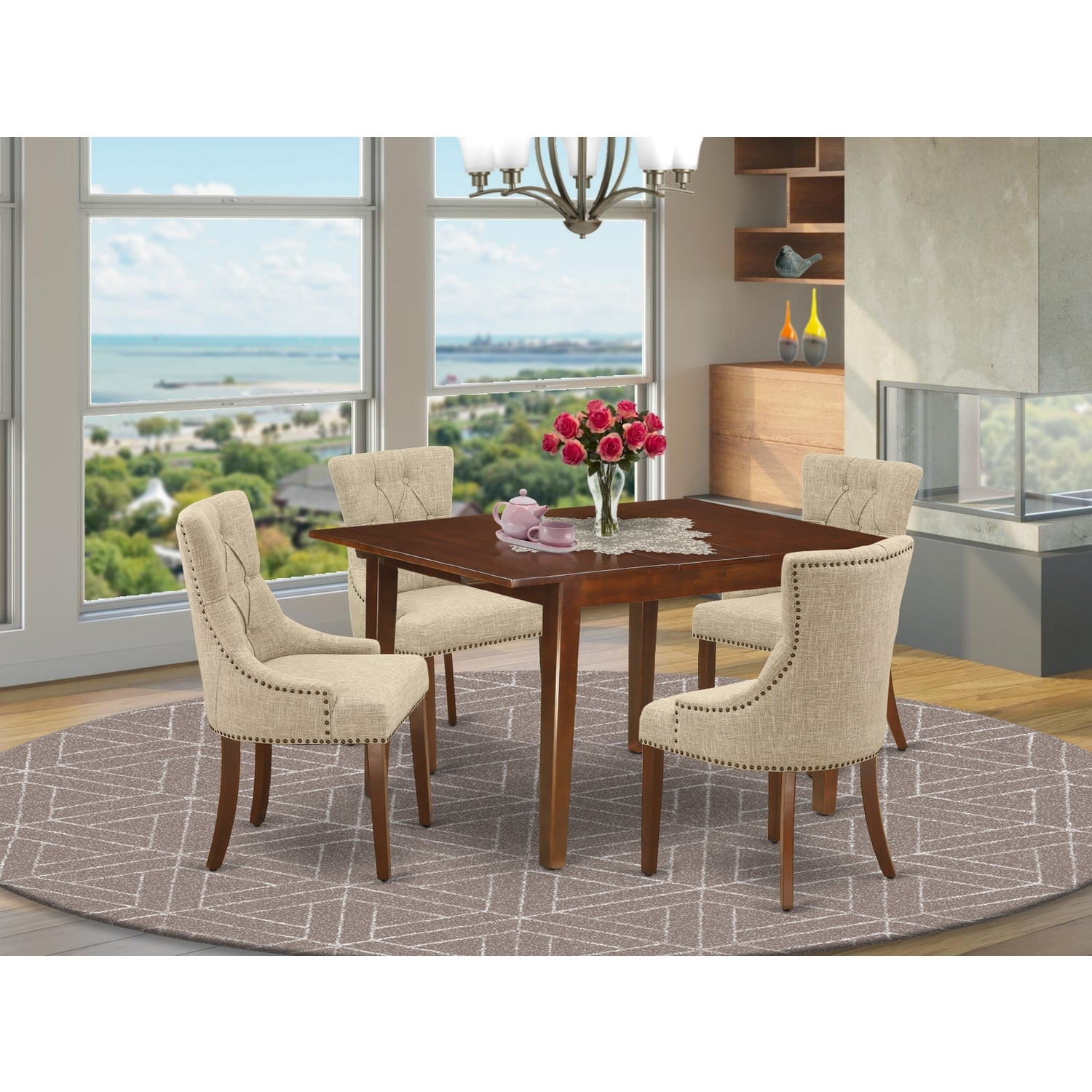 5-Piece Dinette Set - Rectangle Table & 4 Parsons Chairs - Mahogany ...
