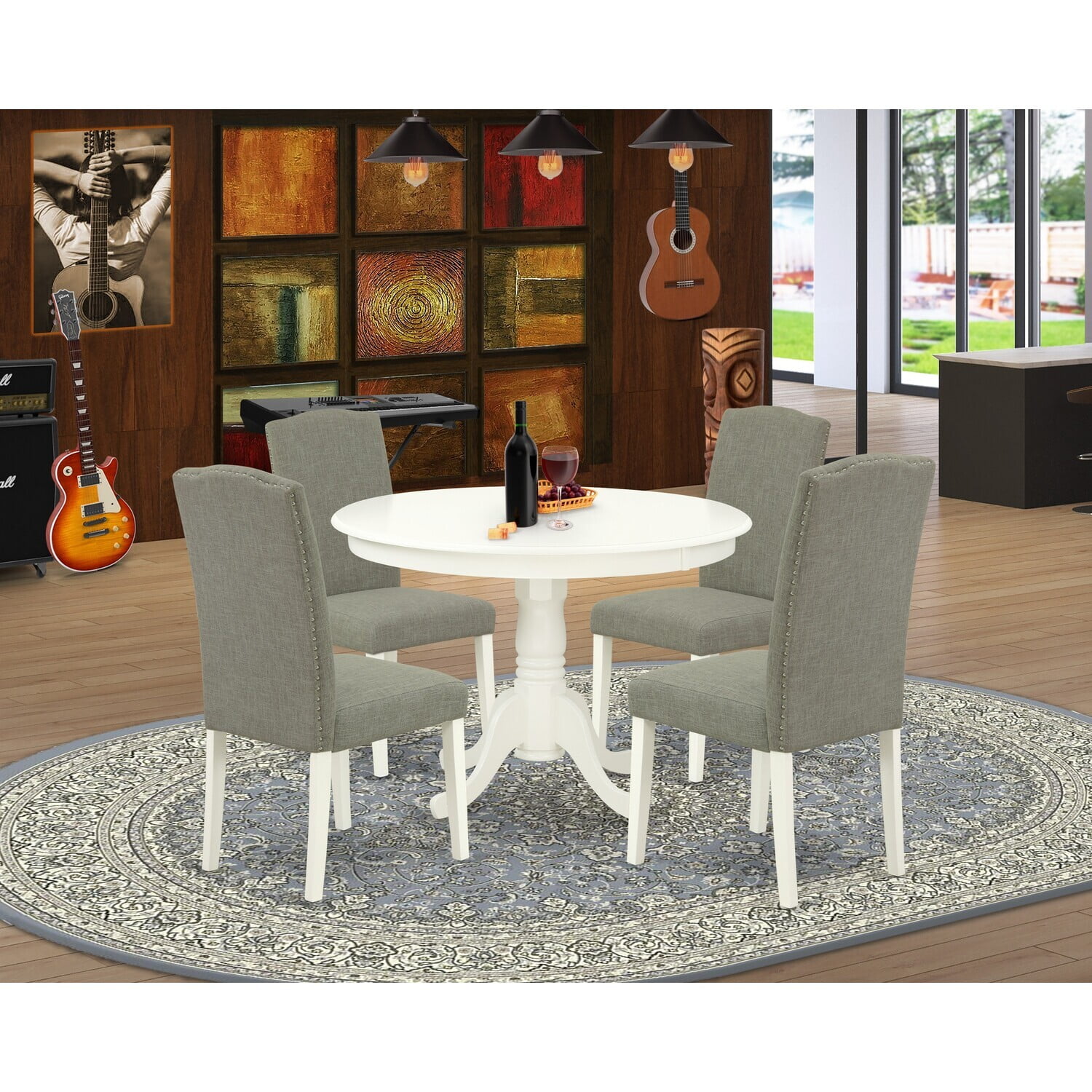 Round Dinette Set 5Pc - 42 Inch Table & 4 Chairs - Modern Kitchen Set ...