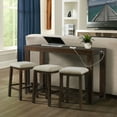 Bar Table Set with Stools, USB Charging Ports, Dark Taupe Upholstered ...