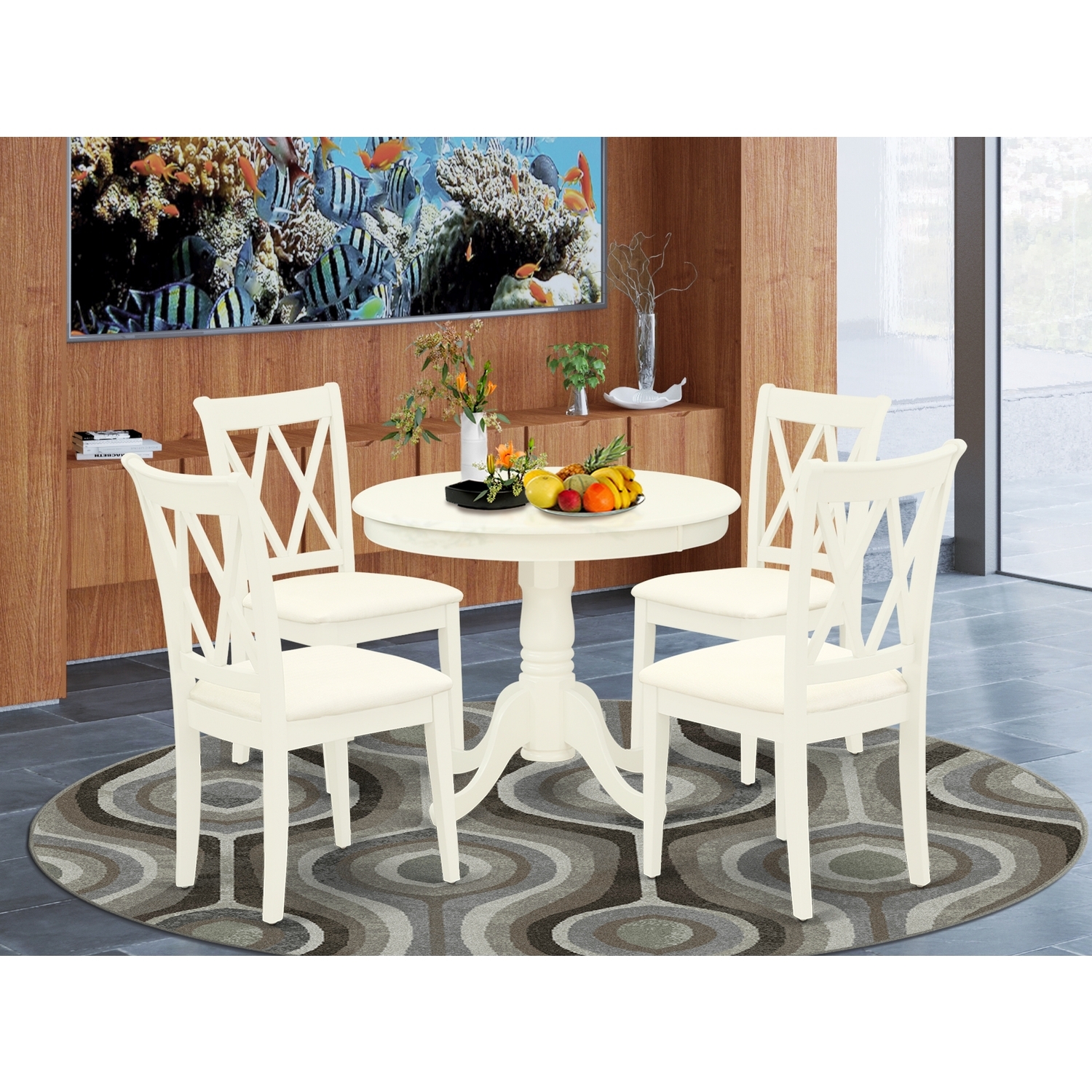 Linen White Dinette Set - 5 Piece Kitchen TableChair Set - Modern Dining Room Furniture ...