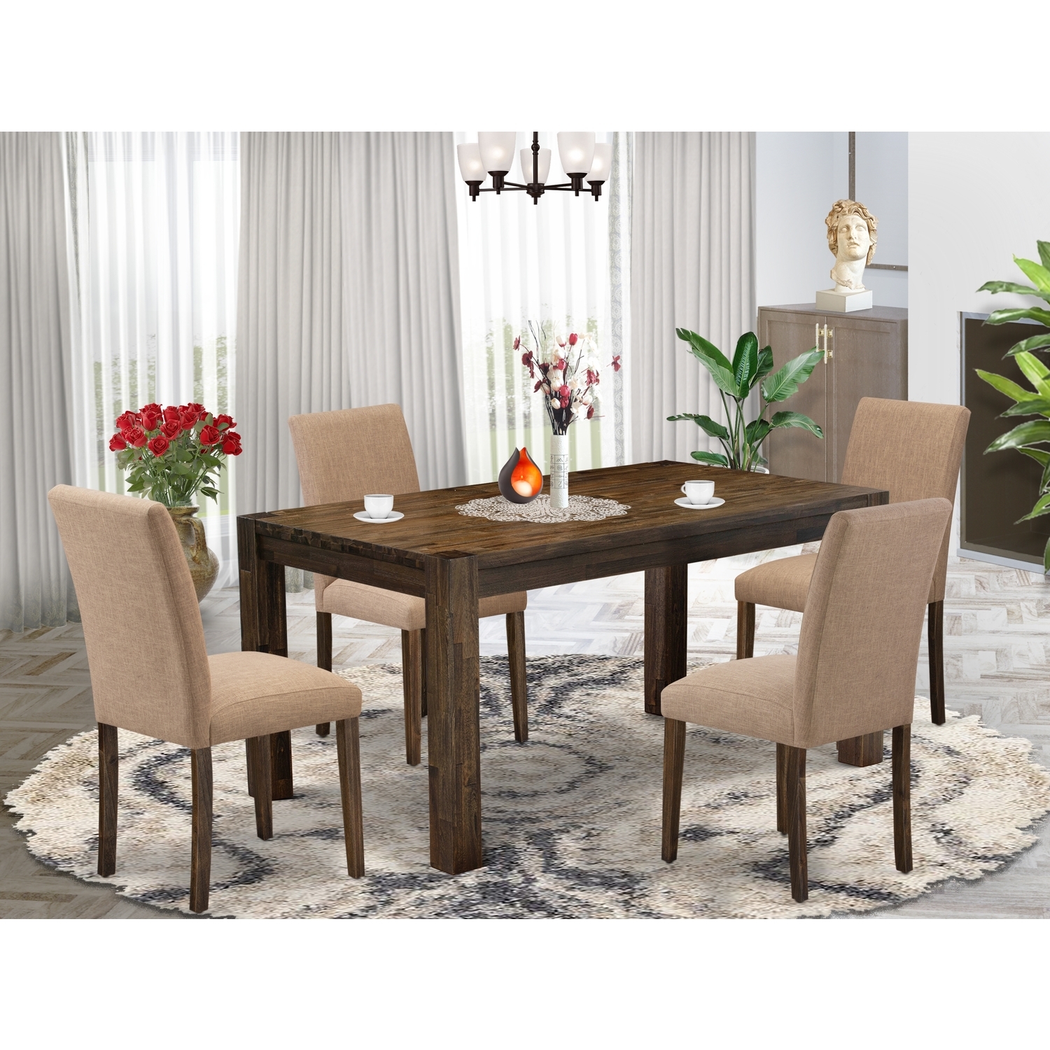 HomeStock African Artifacts 5Pc Dining Table Set - Rectangular Table ...