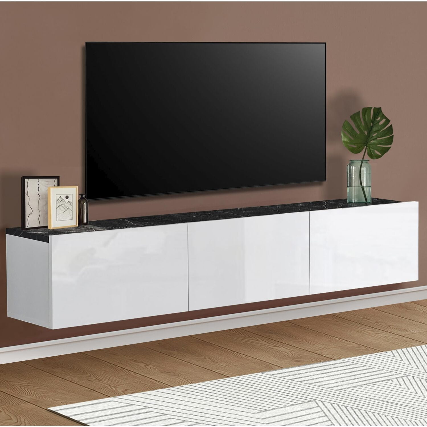 HomeStock African Artifacts Floating TV Stand, Floating Entertainment ...