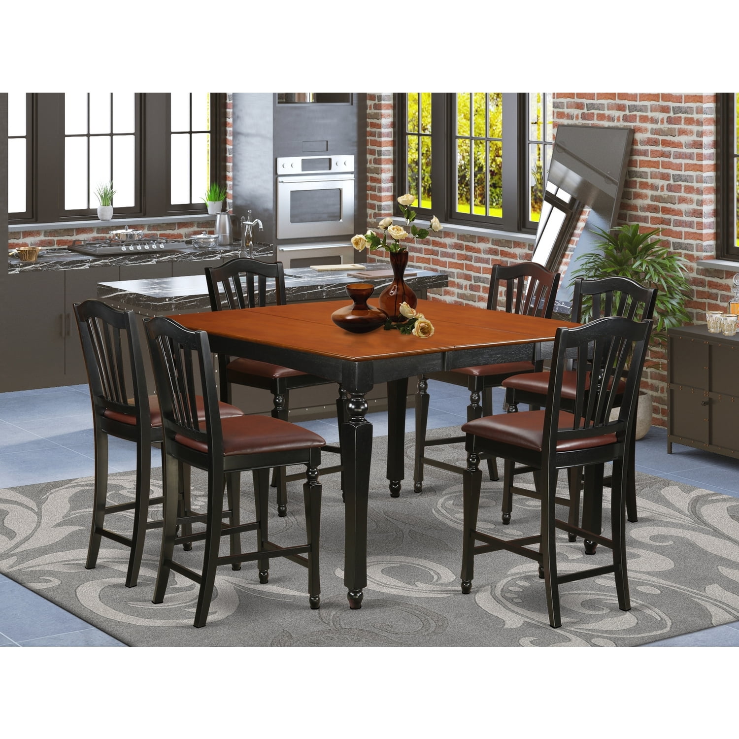 HomeStock African Artistry Height Table Set-Square Pub Table And 6 ...