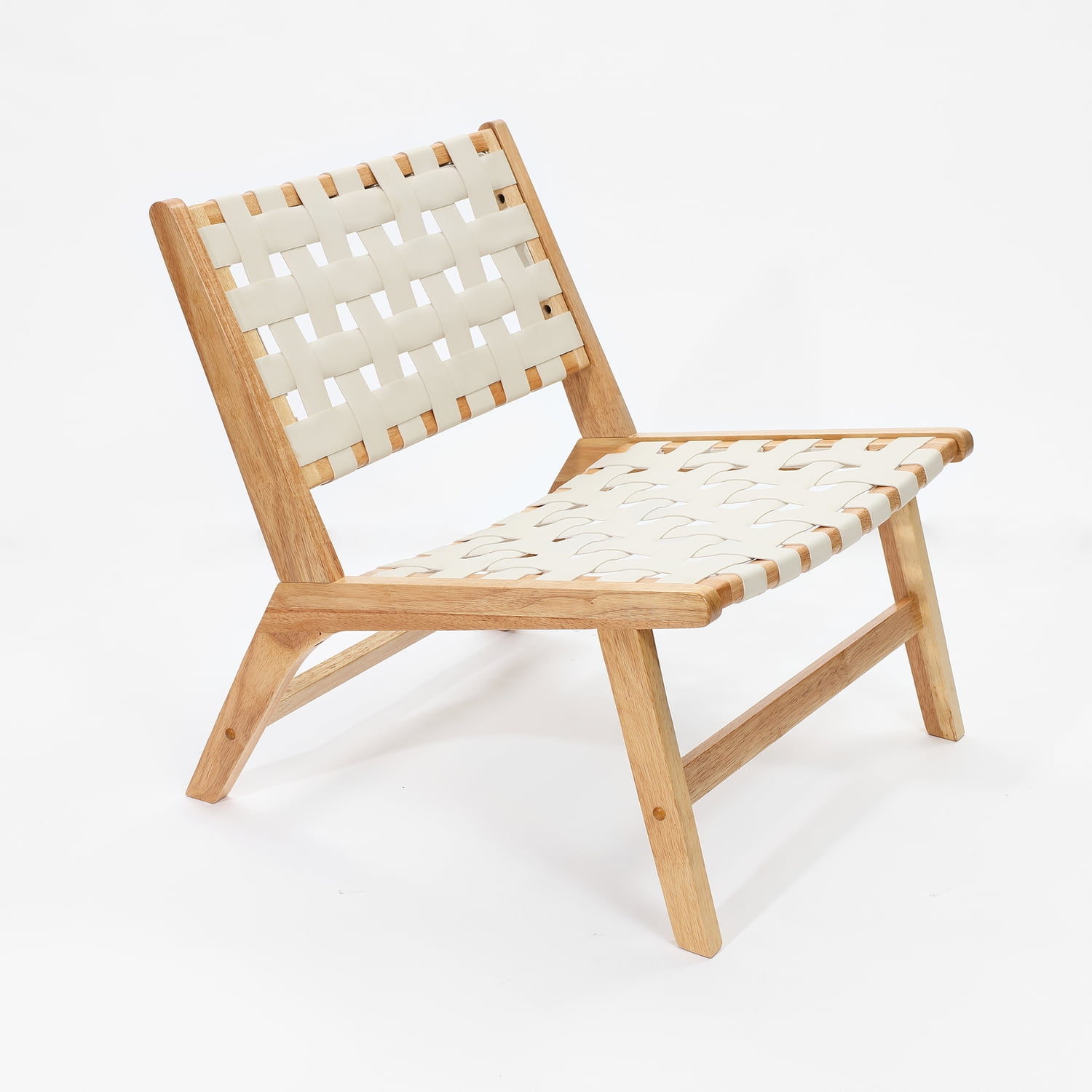 HomeStock African Artistry Natural Rubberwood with White Leather Low ...