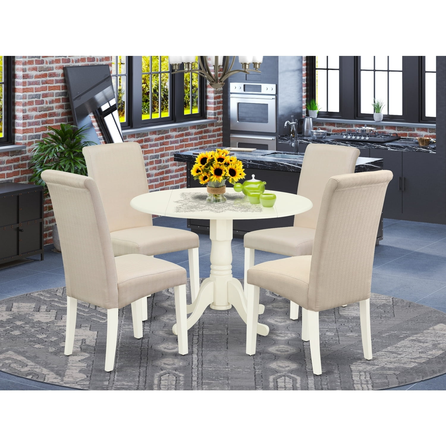 5-Piece Round Dinette Set - Small Kitchen Table with Chairs - Cream ...