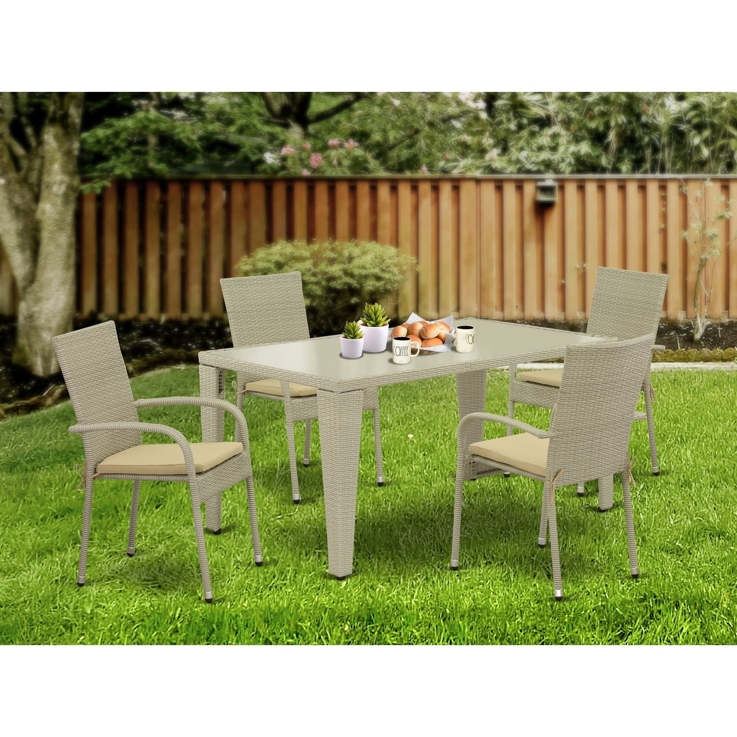 HomeStock Antique 5Pc Outdoor-Furniture Natural Color Wicker Dining Set ...