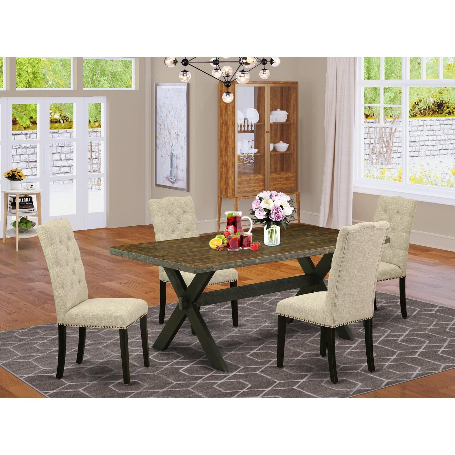HomeStock Antique Accents 5-Pc Mid Century Dining Table Set Included 4 ...