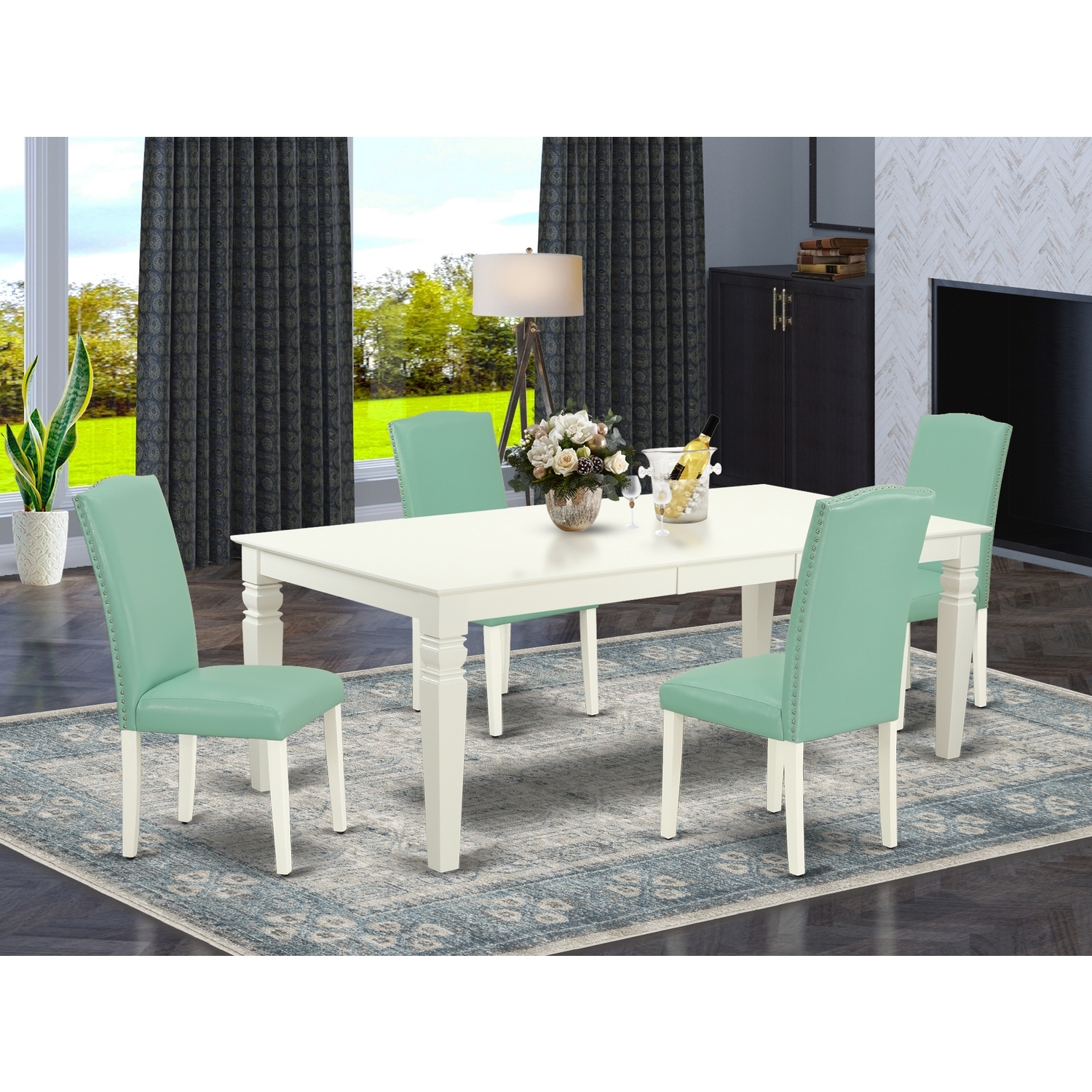 Rectangular Dining Table Set - 5Pc Table & 4 Chairs - 66/84 Inch Table ...