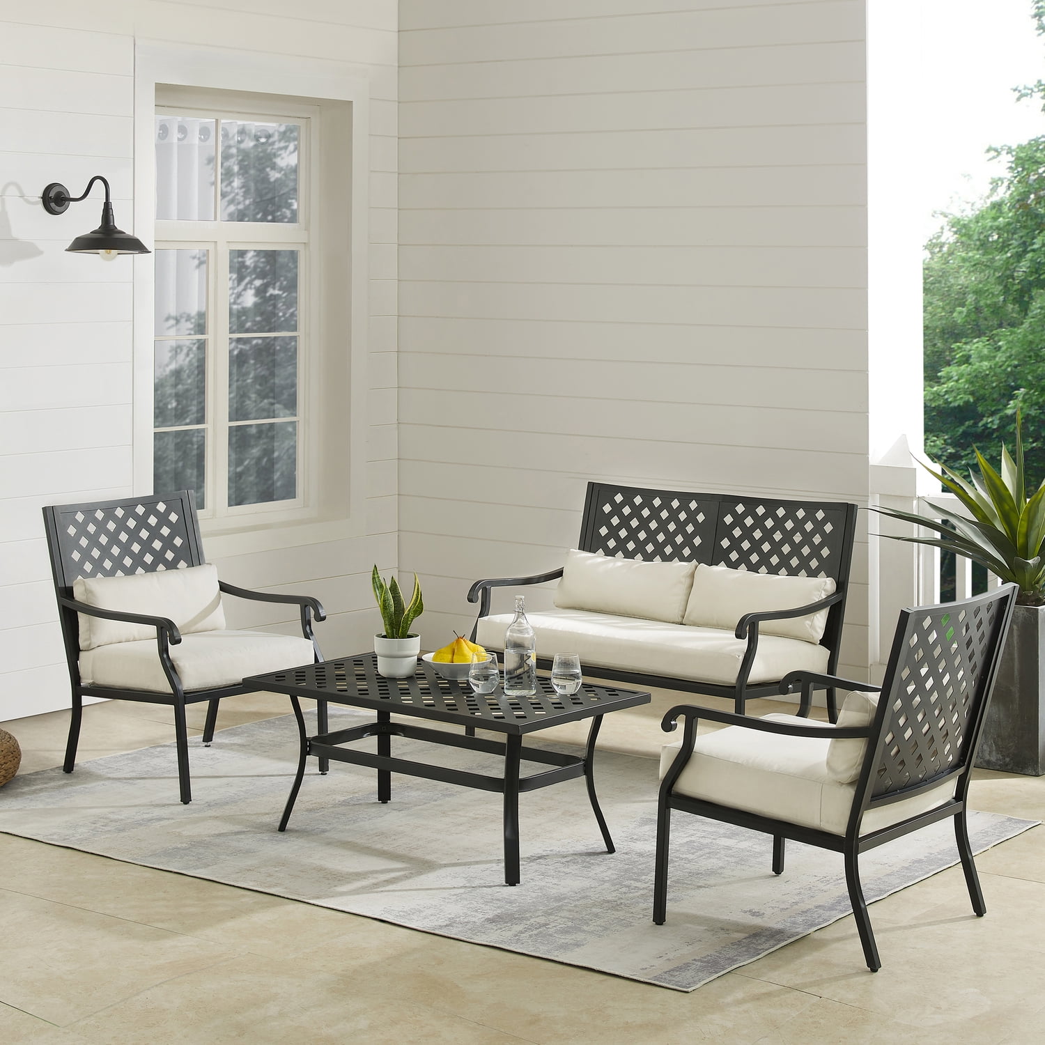 HomeStock Antique Appeal 4Pc Outdoor Metal Conversation Set Creme/Matte ...
