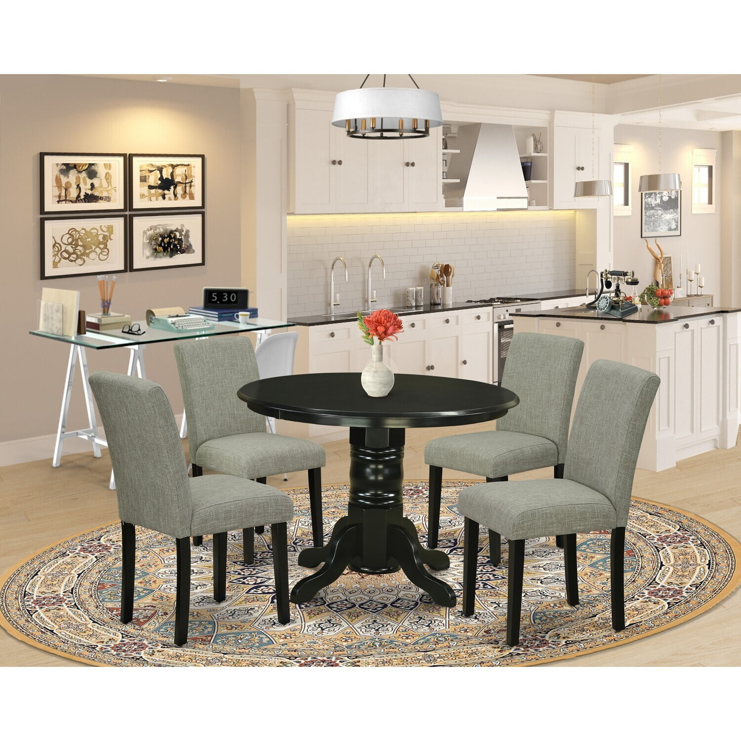 HomeStock Antique Appeal 5Pc Rounded 42 Inch Dining Table And Four ...