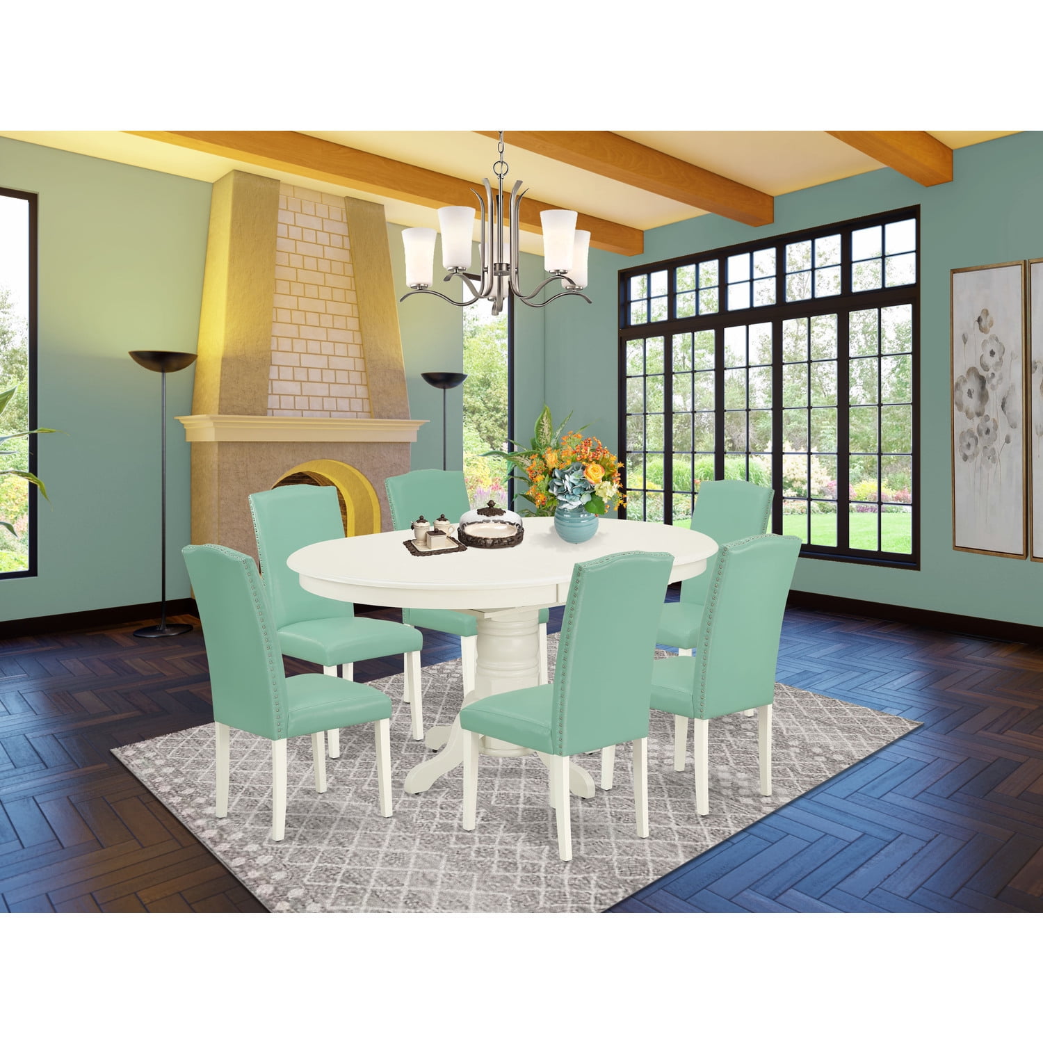 Dinette Set 7Pc Oval Table w/ Leaf & 6 Chairs - Antique Appeal Kitchen ...