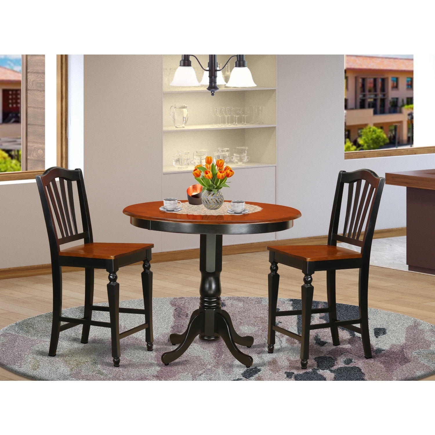 Antique Dining Table Set - Kitchen Table with 4 Counter Height Stools ...