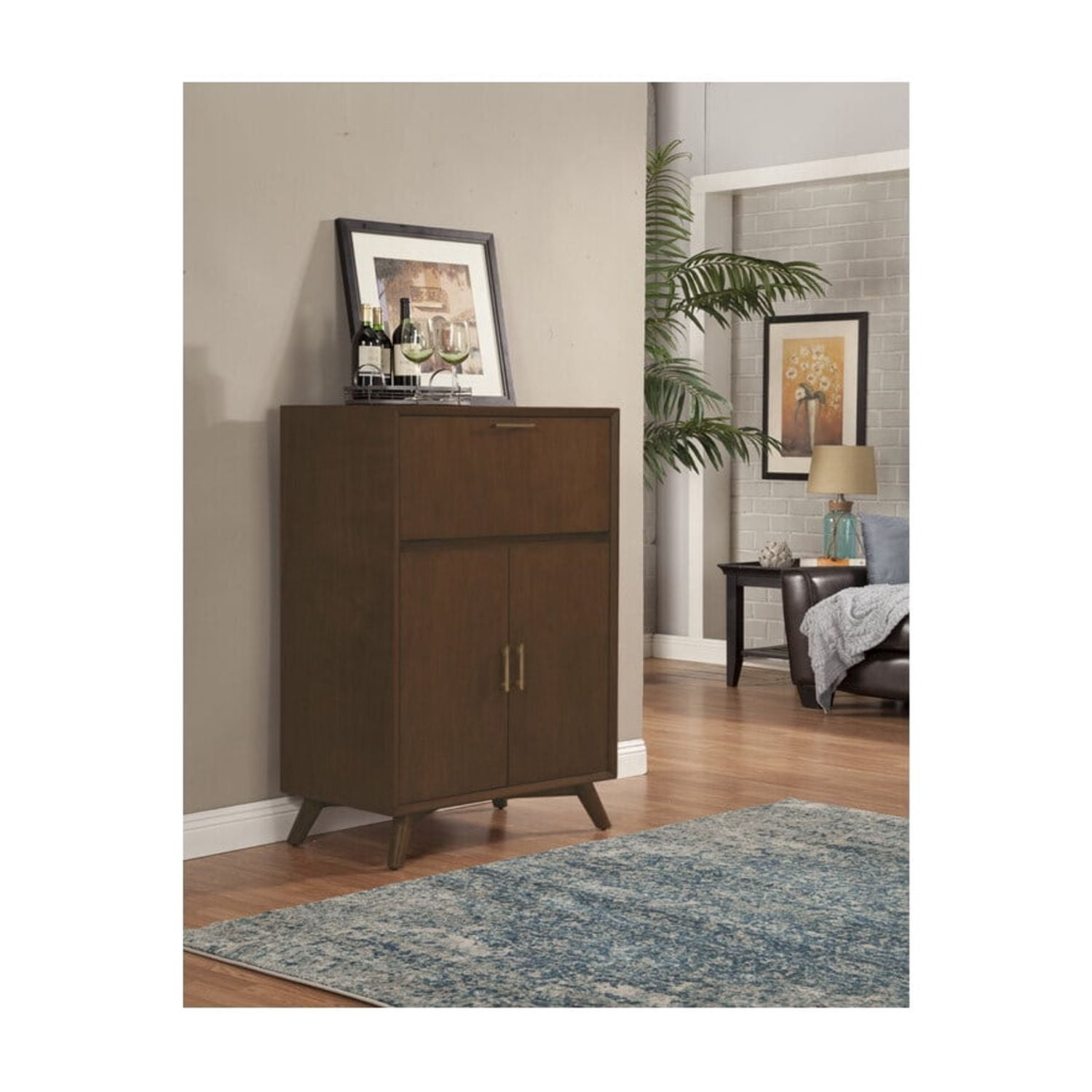 HomeStock Antique Bar Cabinet with Drop Down Tray in Walnut, Featuring ...