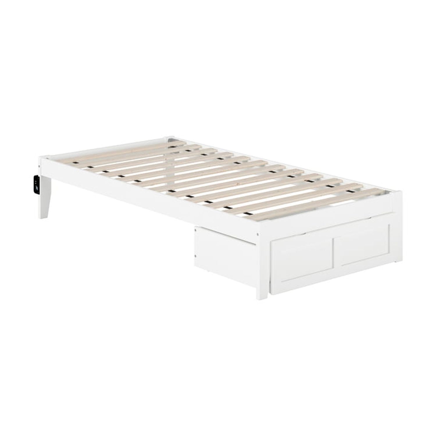 HomeStock Antique Twin Bed with Foot Drawer and USB Turbo Charger White ...