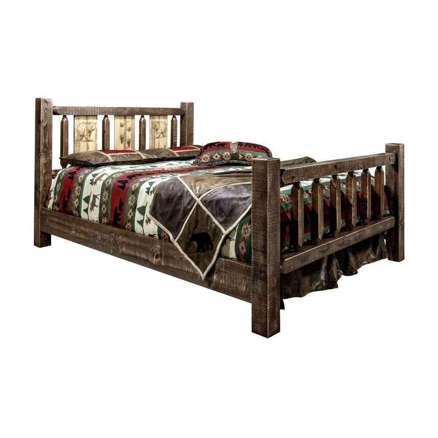 HomeStock Antique Twin Bed with Laser Engraved Design and Stain Finish ...