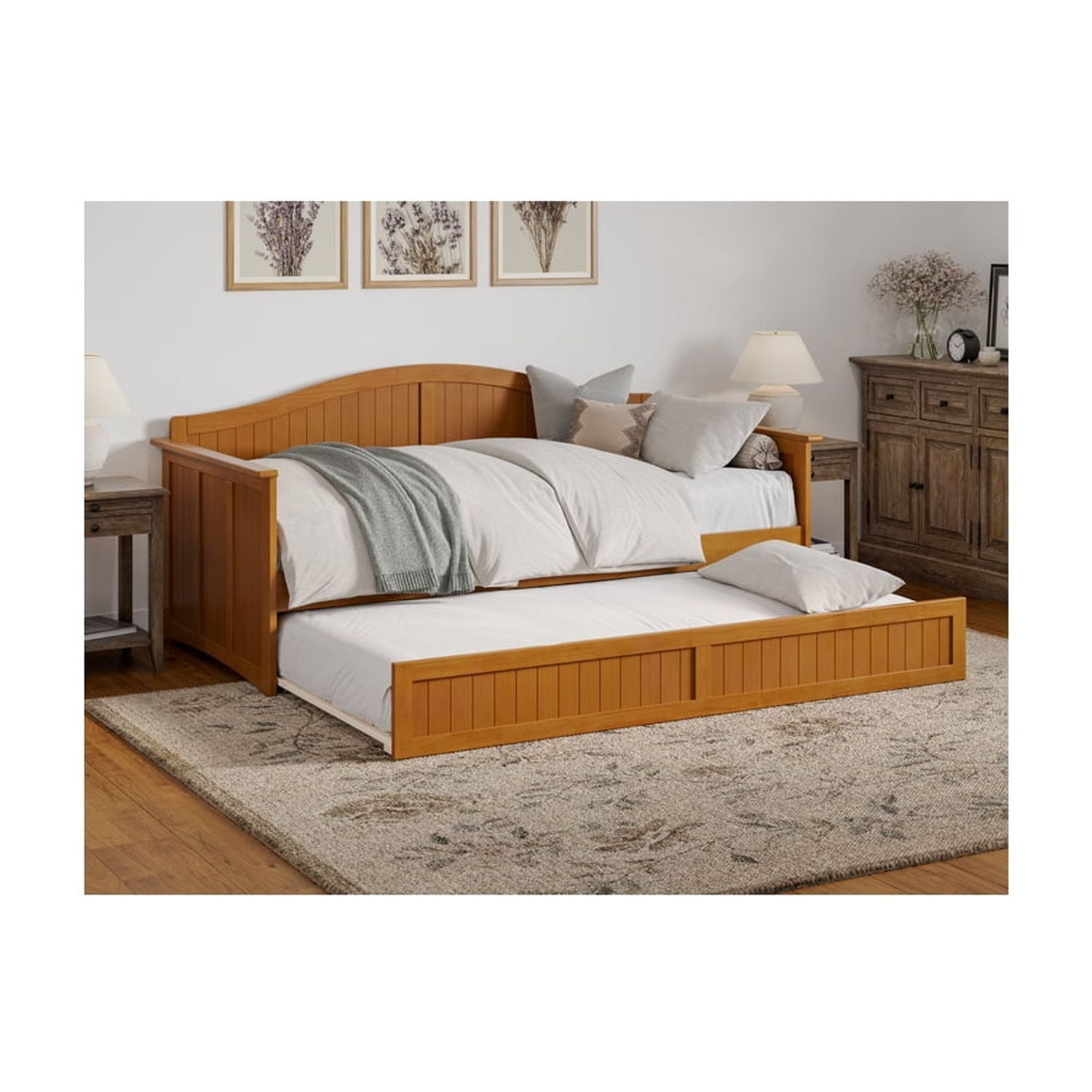 HomeStock Antique Twin Size Daybed with Twin Trundle in Light Toffee ...