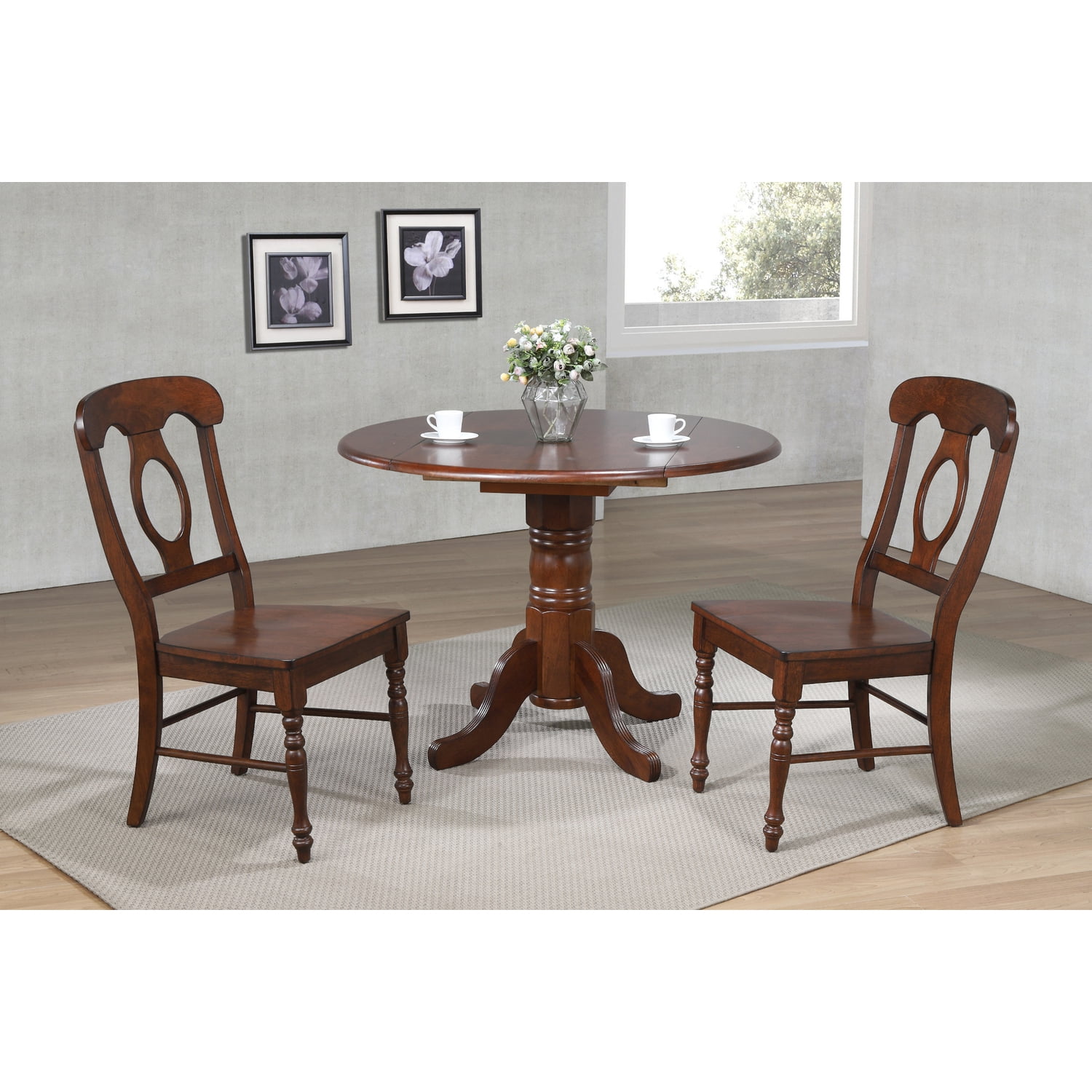 Extendable Round Dining Table Set - 42" Drop Leaf Table & 4 Chairs ...