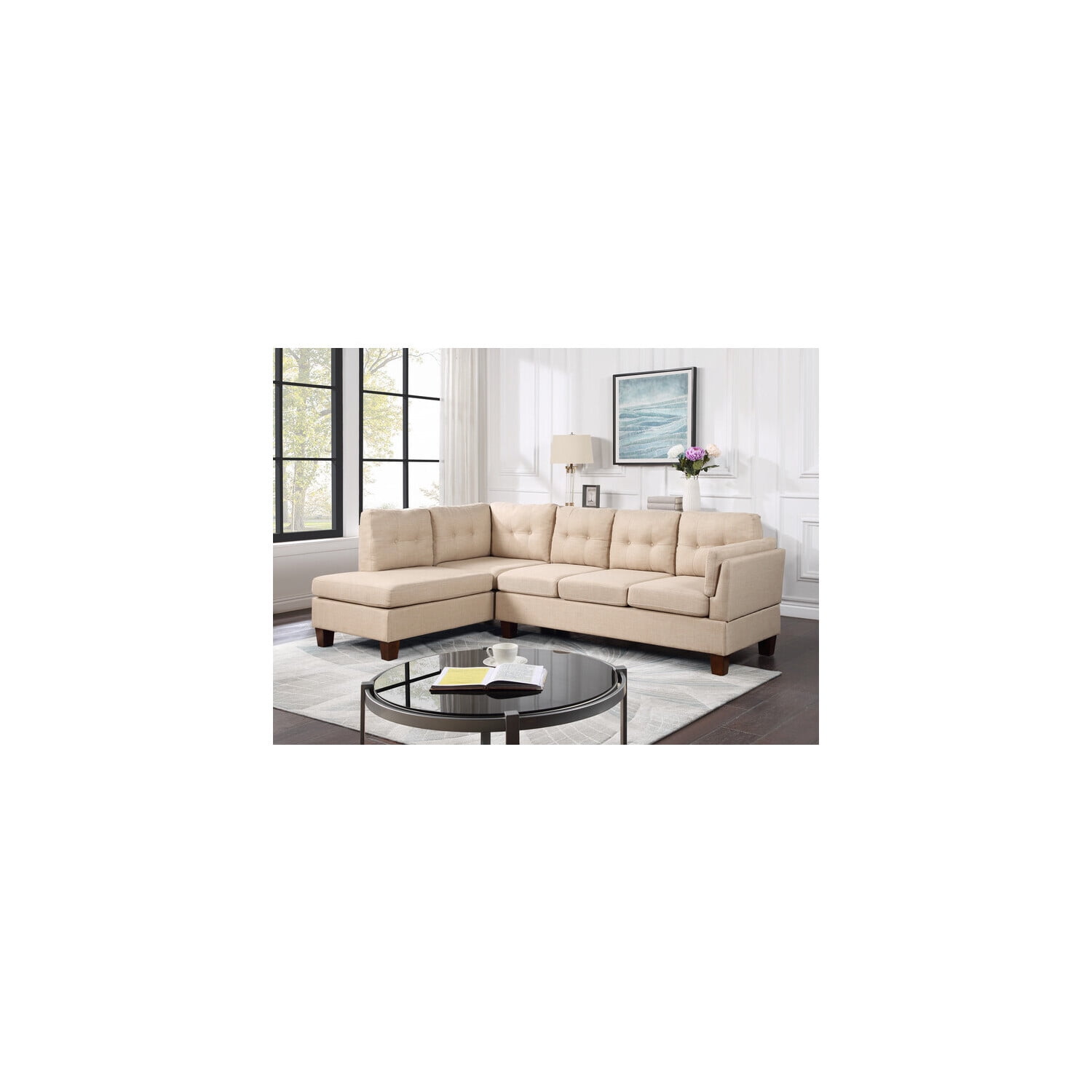 HomeStock Art Deco Dreams Linen Modern Sectional Sofa with Left Facing ...