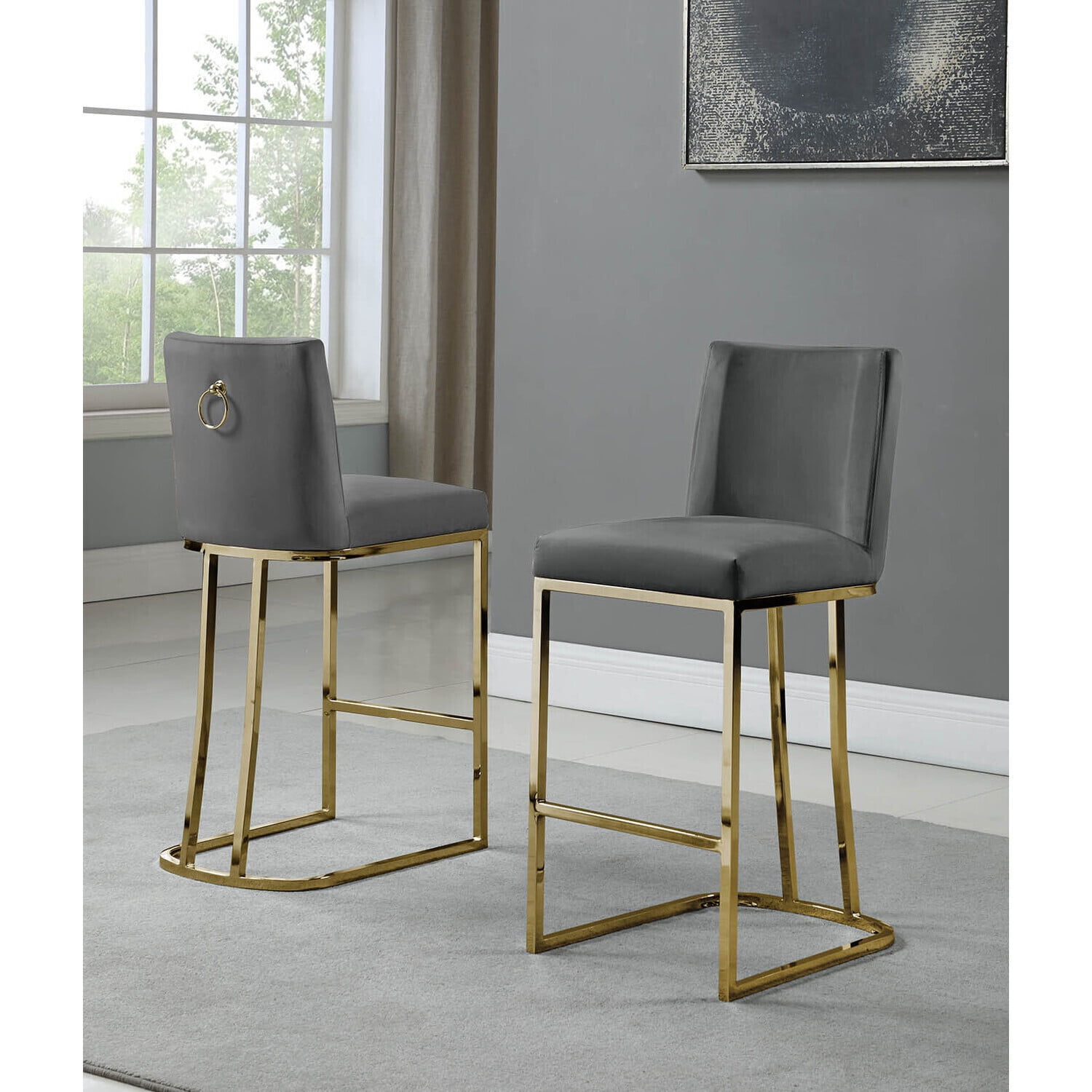 Counter Height Dining Chairs - Set of 2, Modern Upholstered Bar Stools ...