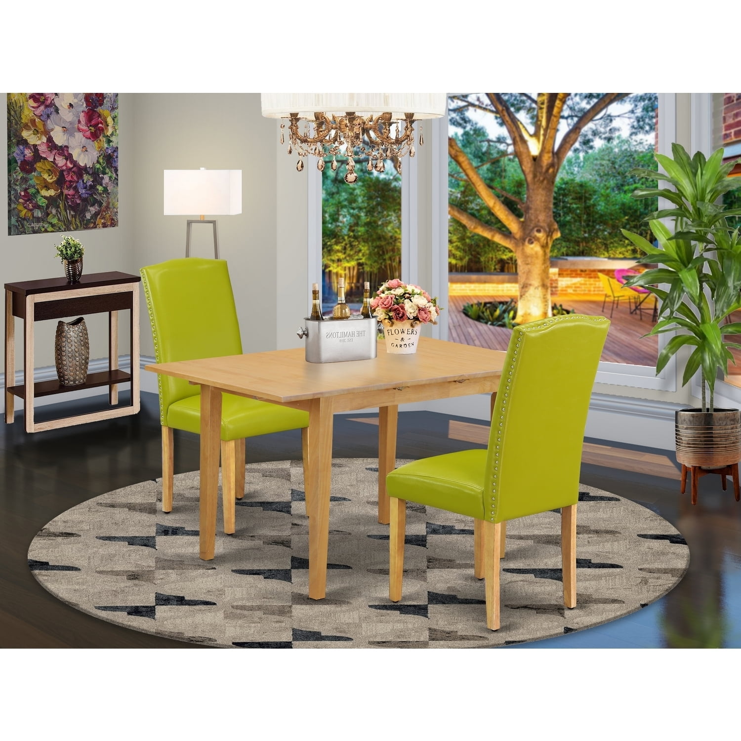 Art Nouveau Dining Set - 3Pc Rectangular Table w/ Butterfly Leaf & 2 ...