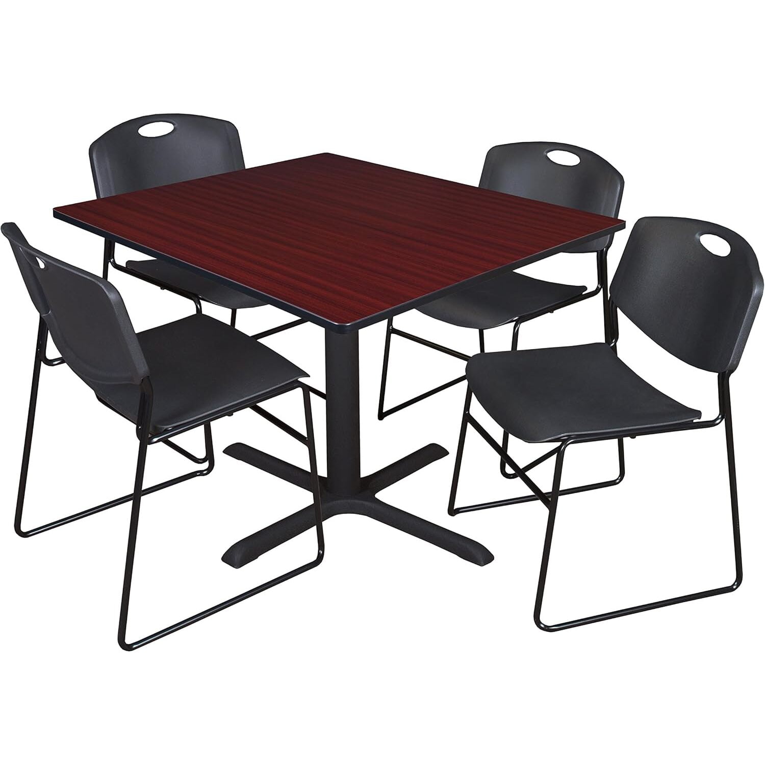 HomeStock Art Nouveau Allure 48" Square Breakroom Table- Mahogany & 4 ...