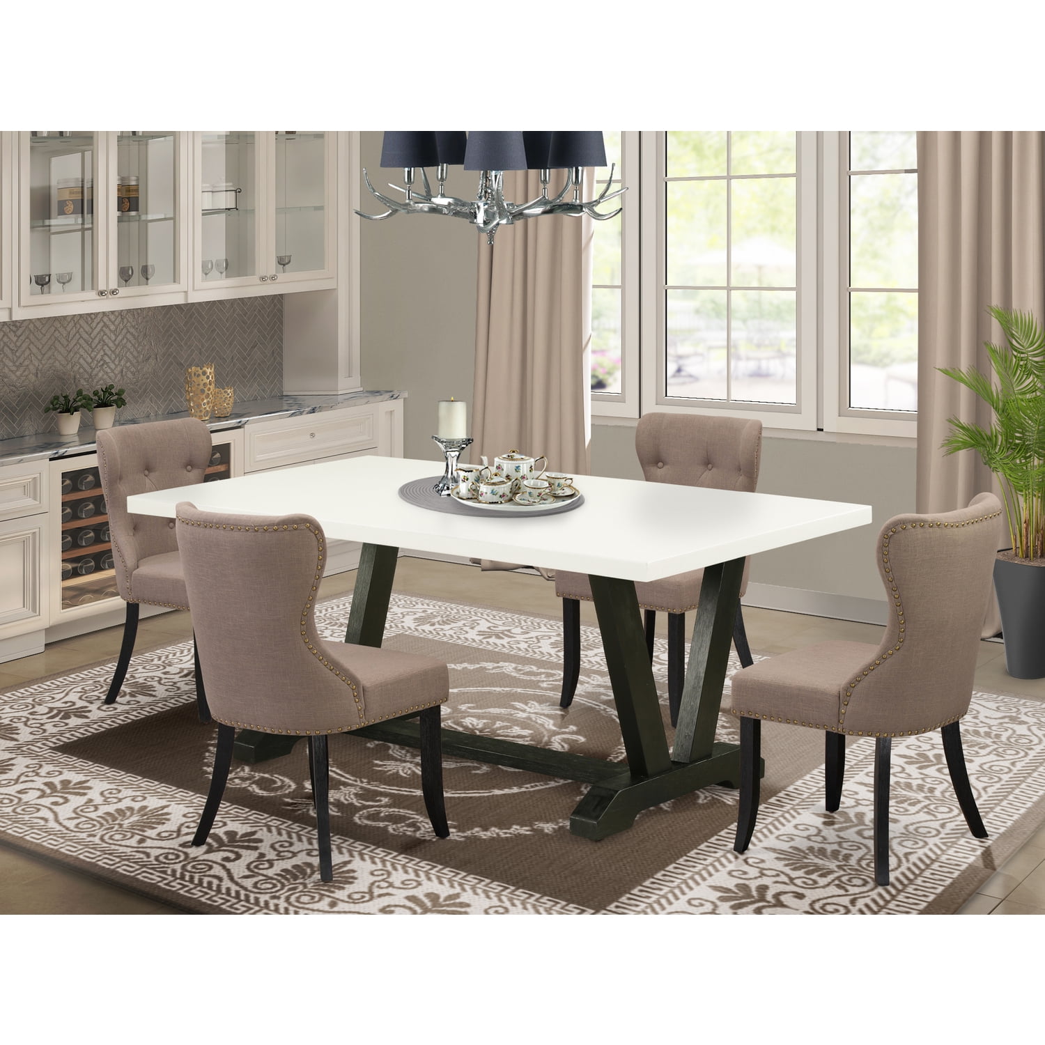 HomeStock Art Nouveau Allure 5-Pc Table Dining Set-Coffee Linen Fabric ...