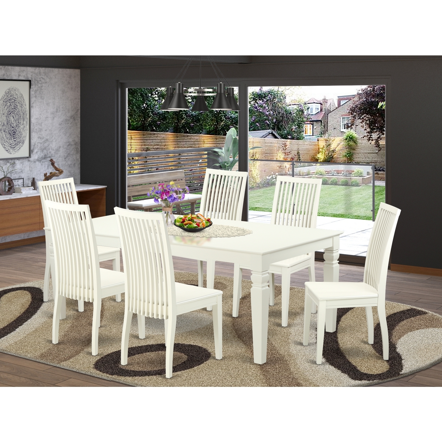 HomeStock Art Nouveau Allure 7 Pc Dining Set With One Logan Dinning Table And Six Wood Kitchen ...