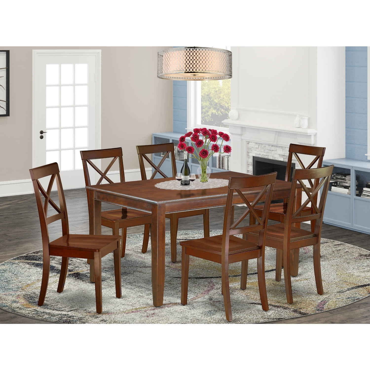HomeStock Art Nouveau Allure 7Pc Rectangle 60 Inch Dining Table And Six ...