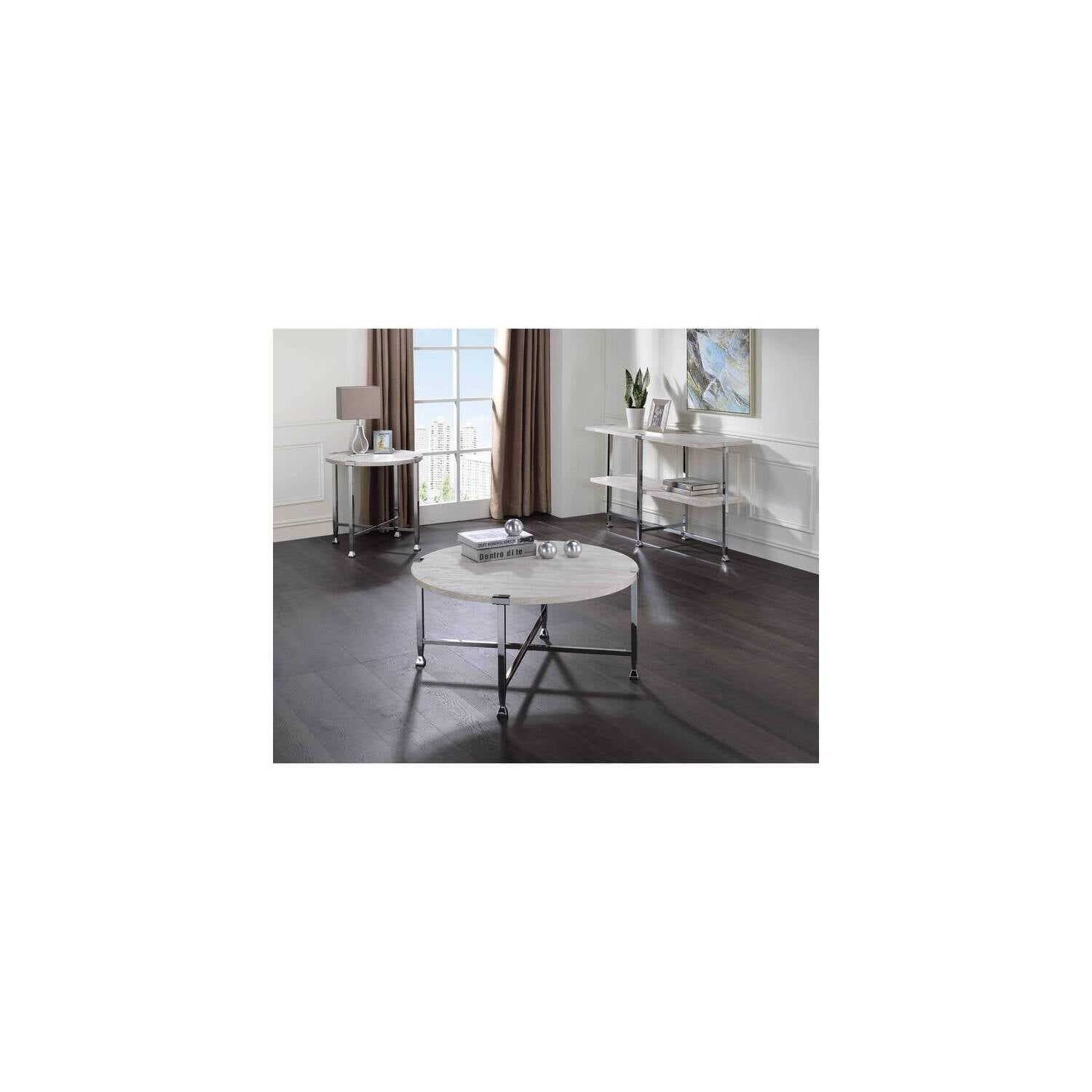 HomeStock Art Nouveau Allure End Table in White Oak &Chrome - Walmart.com