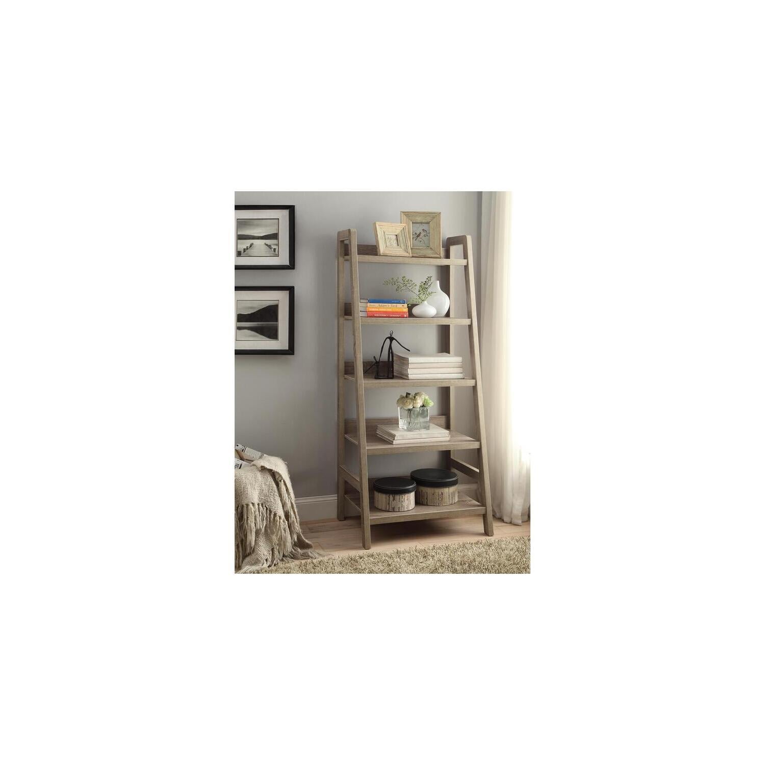 Ladder Bookcase - 5 Shelf Storage Display Unit, Gray Bookcase for ...