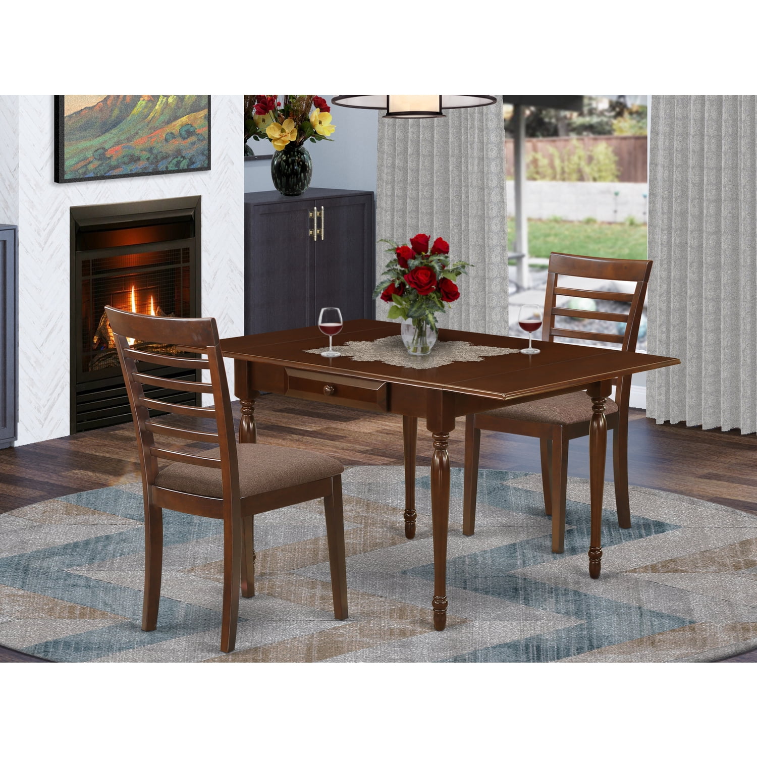 Dining Table Set for 2 - Real Wood Table & Chairs - Kitchen Dinette Set ...