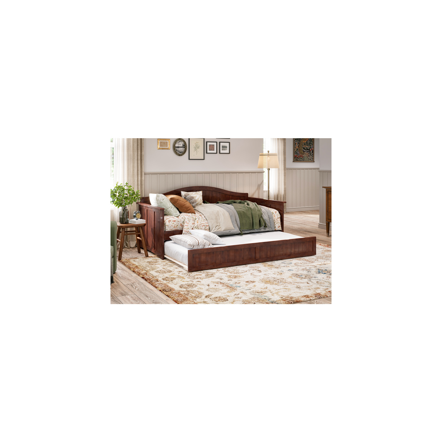HomeStock Artisanal Abode Twin Wood Daybed with Trundle in Walnut ...