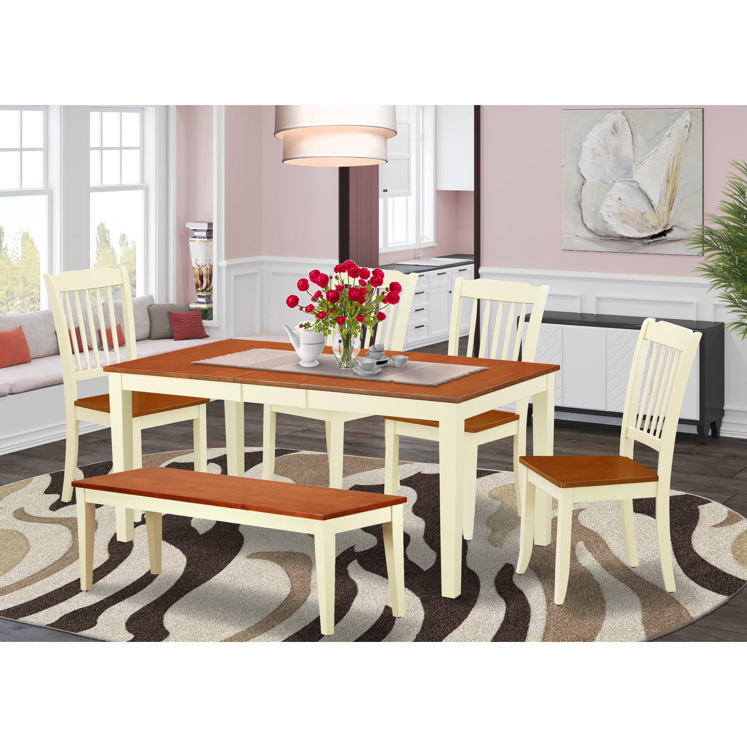 HomeStock Artisanal Artistry 6Pc Rectangle 54/66" Table With 12 In Self ...