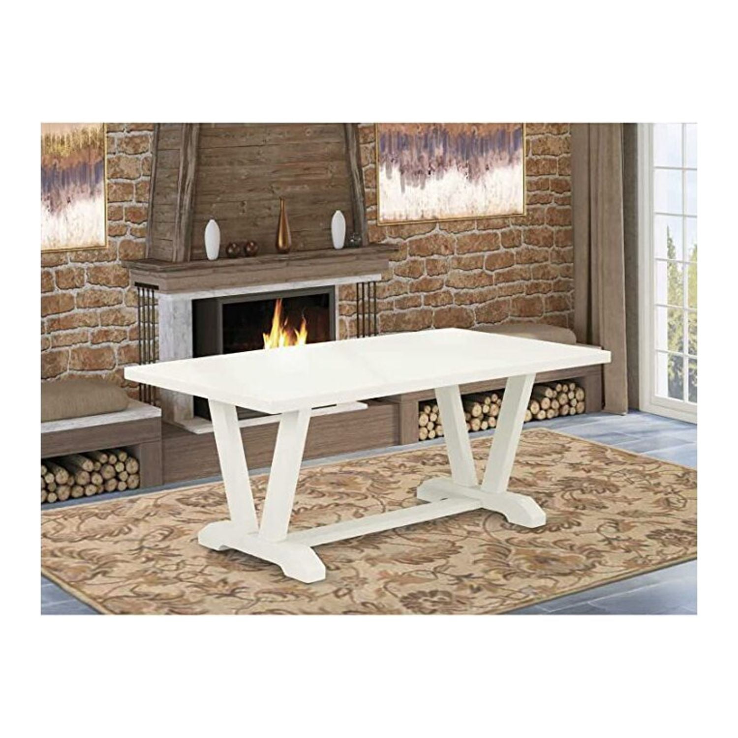 Modern Rectangular Dining Table - Linen White TabletopBase - Kitchen ...